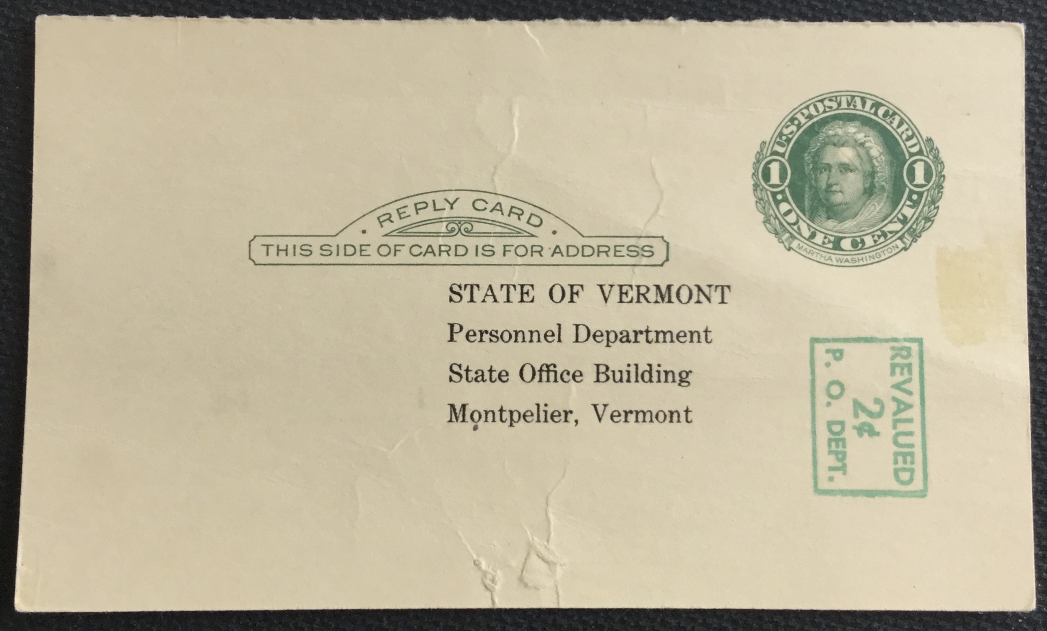 US #UY14r Postal Reply Card Martha Washington Fault L8 | United States ...