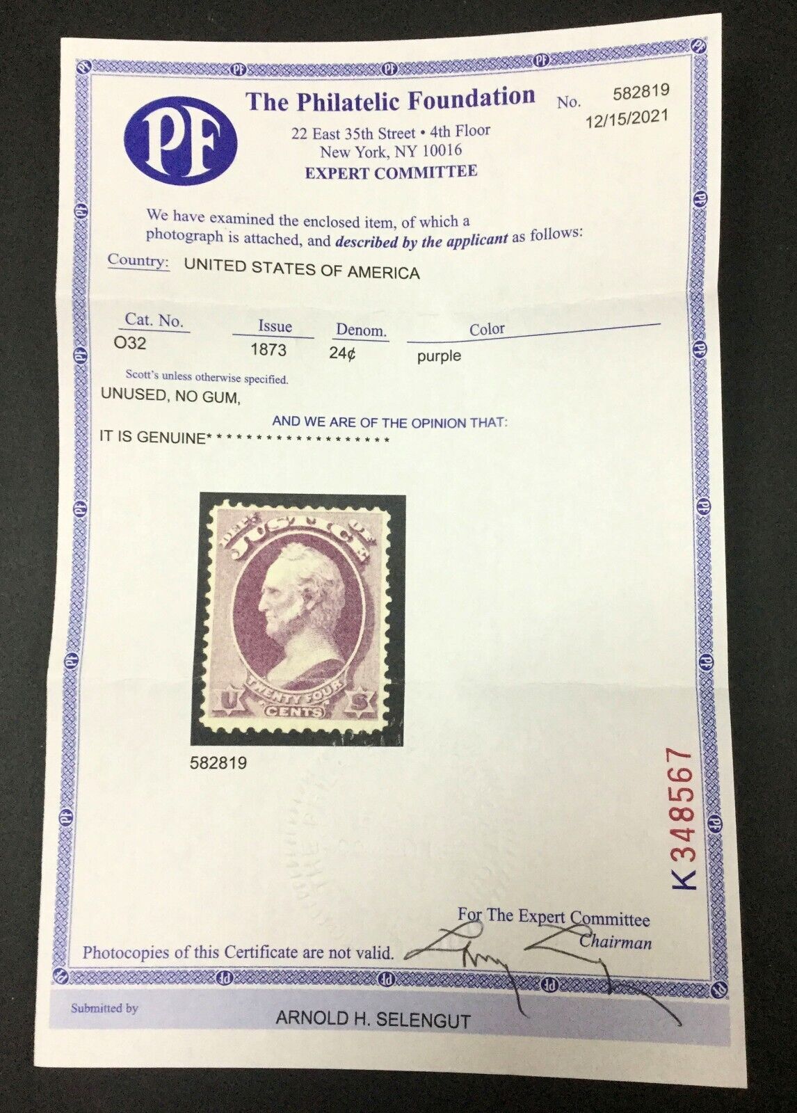 US Stamps #O32 Official Unused PF Cert LOT #82263 | United States ...