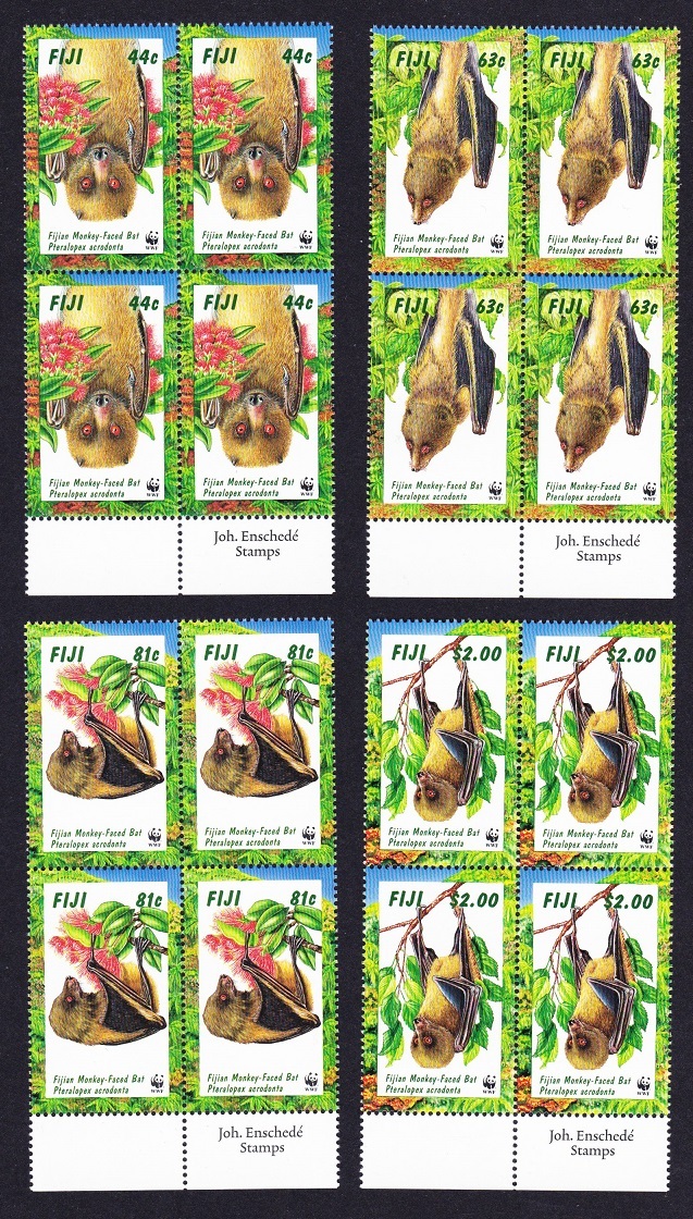 Fiji WWF Fijian Monkey-faced Bat 4 Blocks of 4 Margins 1997 MNH SC#797 ...