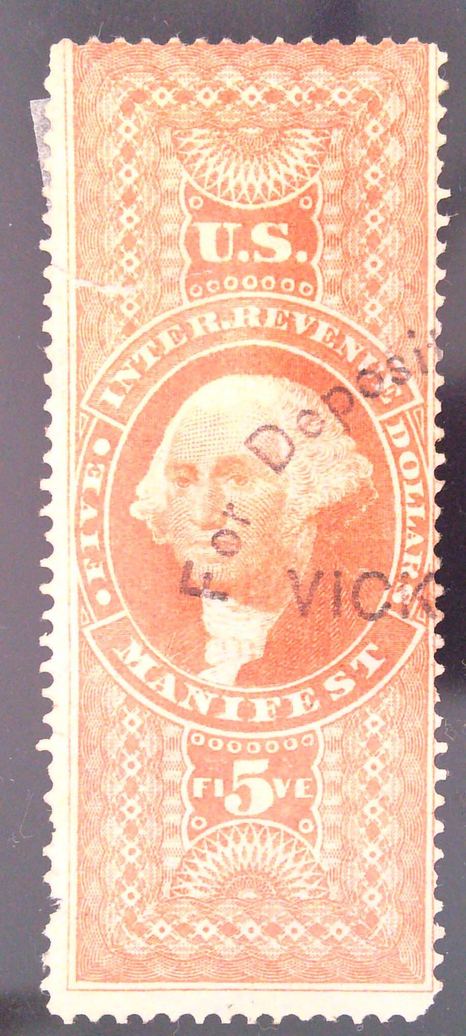 Scott #R90c - $5 Red - Manifest - Used - Repaired Tear | United States ...