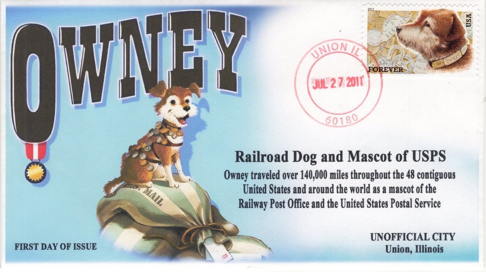 AO-4547-3, 2011, Owney, First Day Cover, Un-Official City, Add-on ...