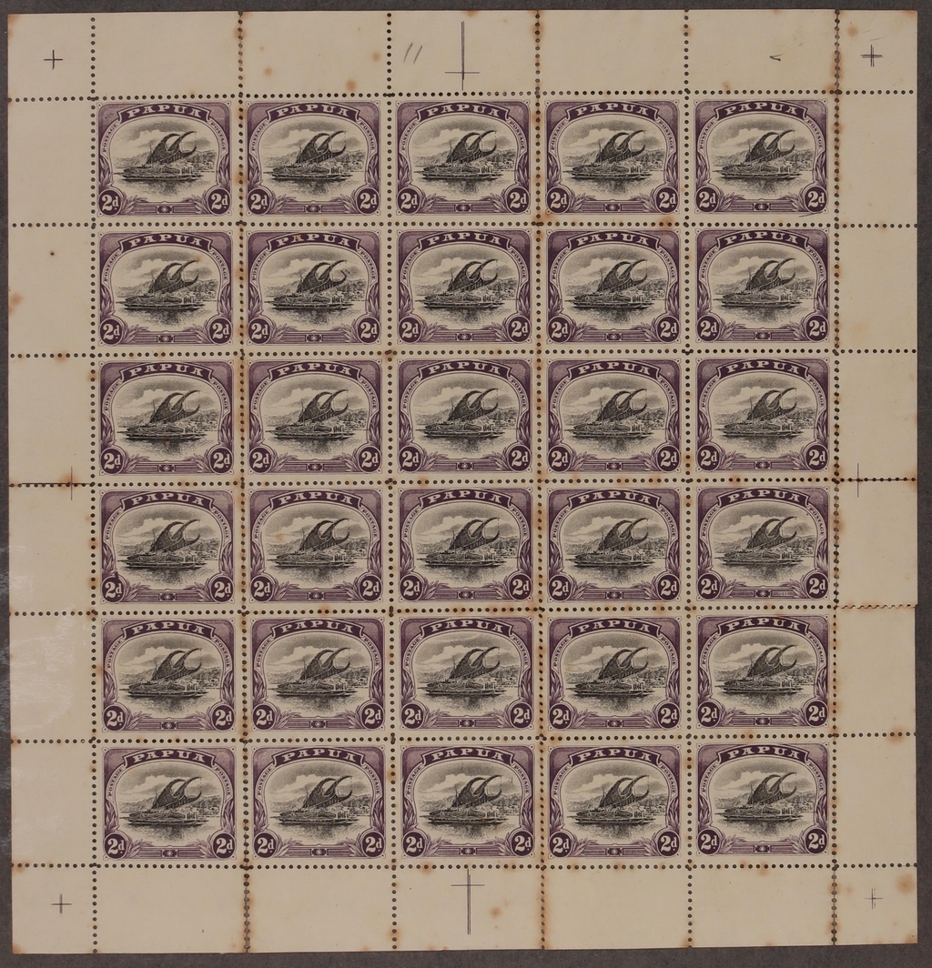 PAPUA 1907 Lakatoi small Papua 2d wmk upright perf 11 sheet rift/comet ...