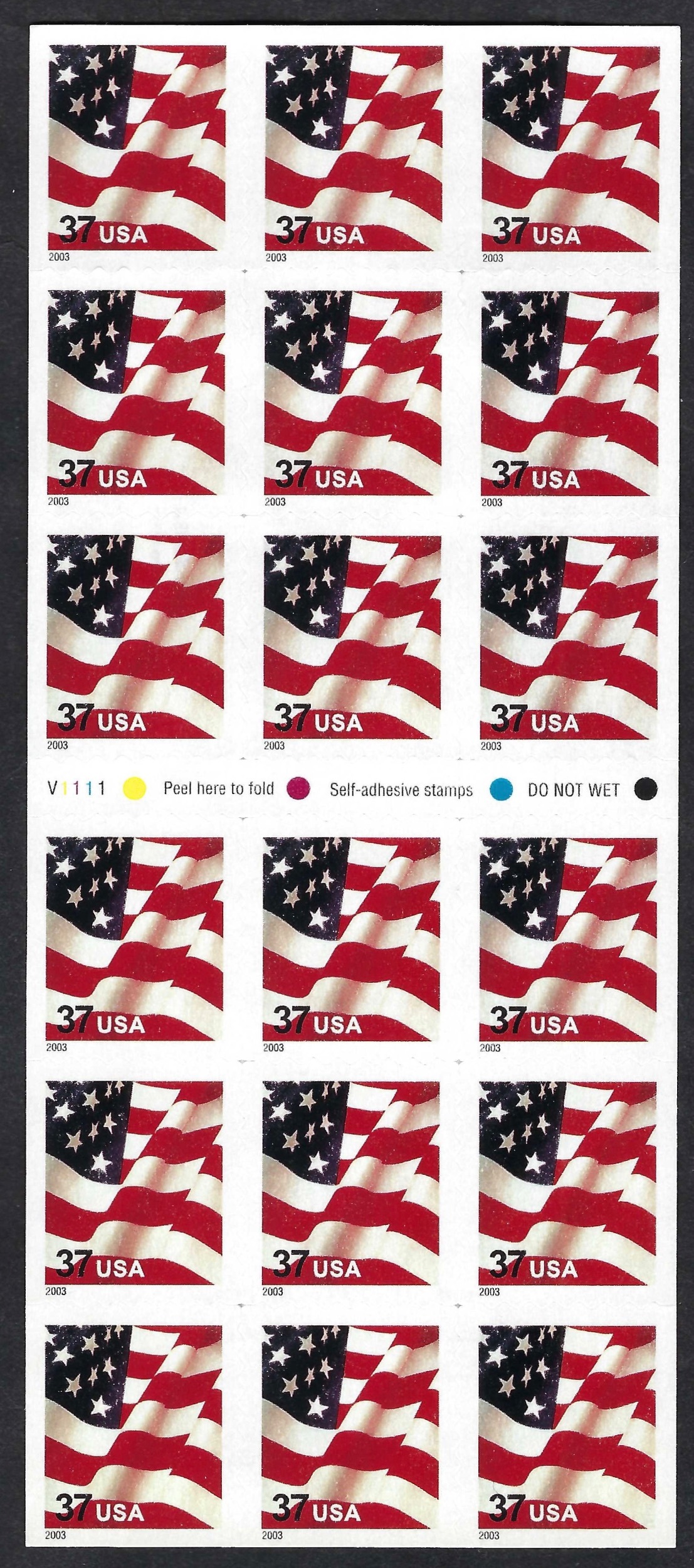 United States #3637a 37¢ Flag (2003). ATM booklet of 18. MNH | United ...