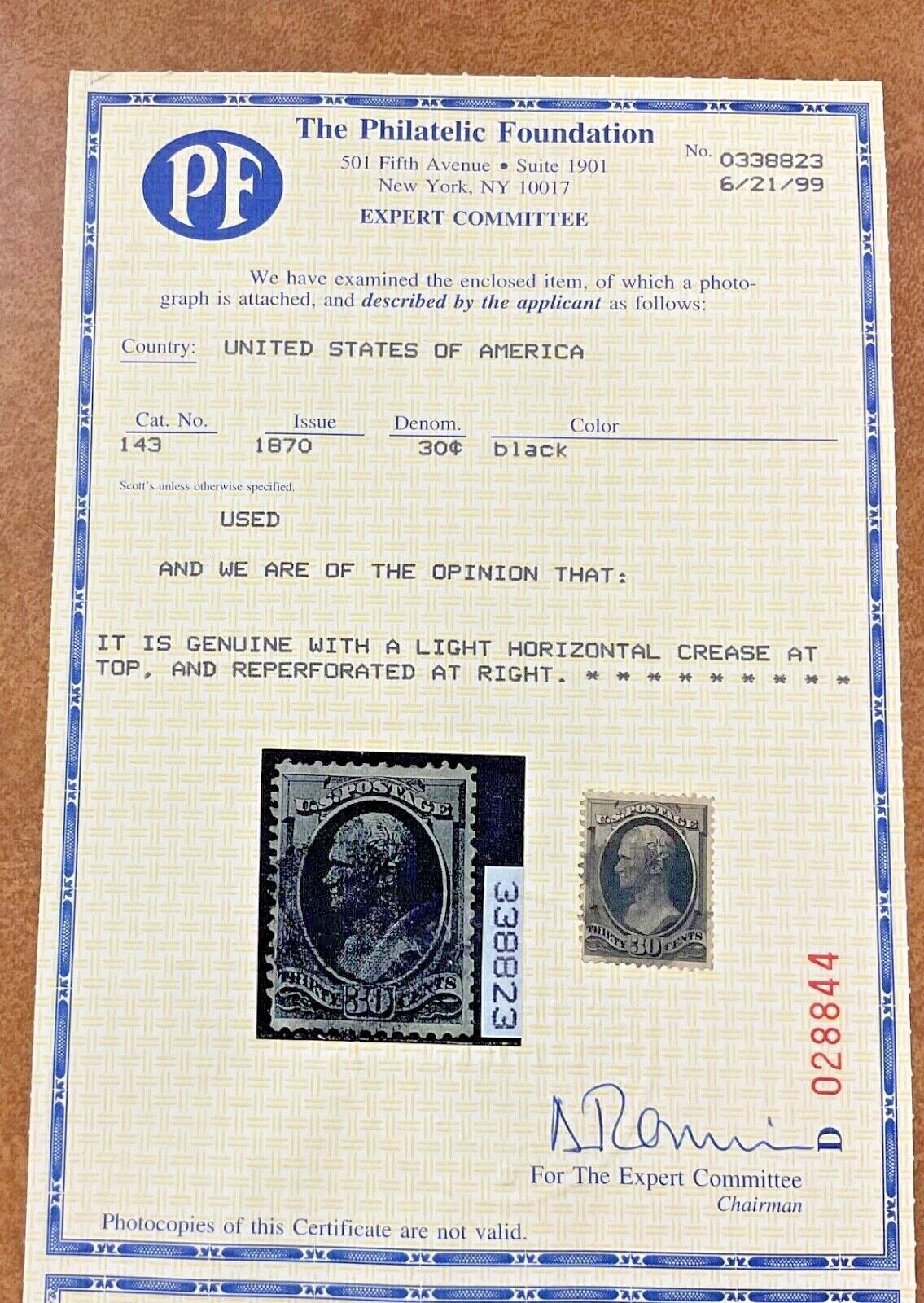 US Scott # 143 30c Hamilton Used Philatelic Foundation Certificate ...