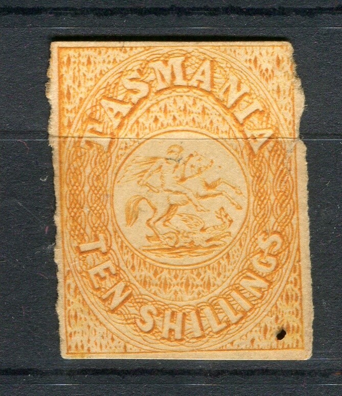 AUSTRALIA TASMANIA;Scarce QV 10s. Imperf George/Dragon (1855)Perkins ...