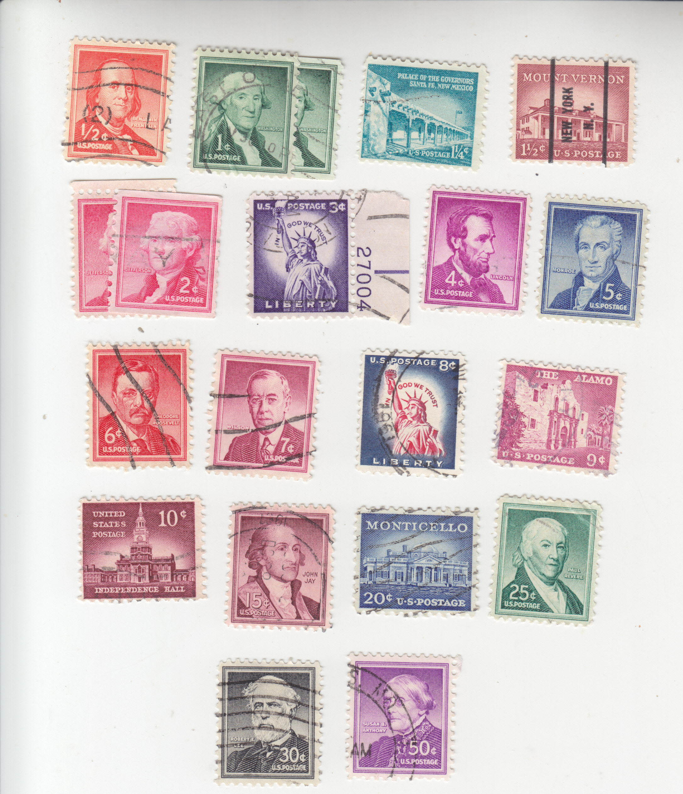 18 used U.S. definitives, between Sc# 1030 and 1051 / HipStamp
