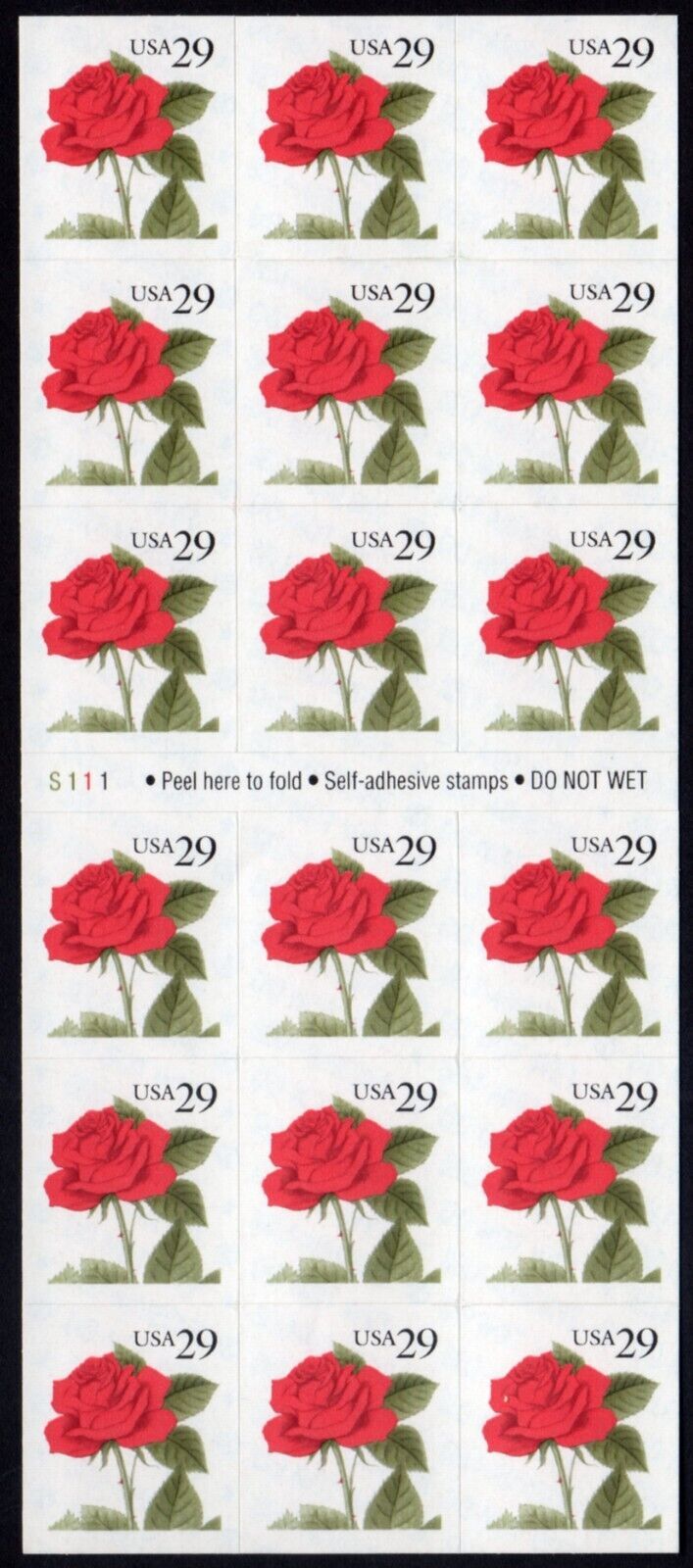 Scott #2490a 29¢ Red Rose Booklet Pane of 18 Stamps - MNH | United ...