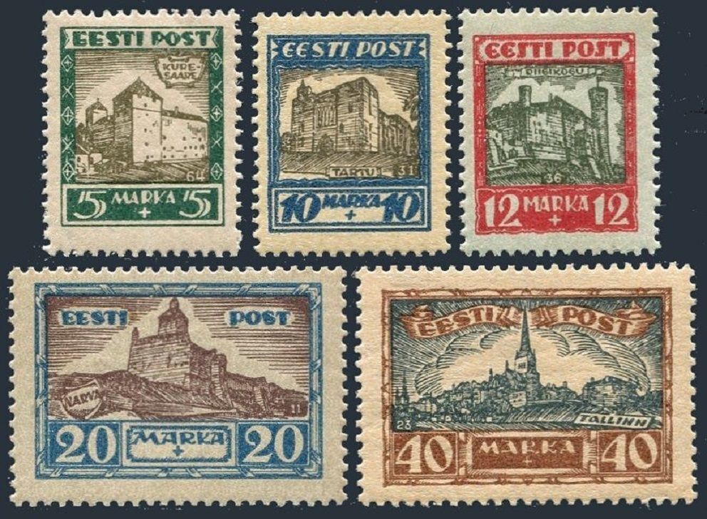 Estonia B15-B19,hinged. Semi-postal 1927.Views:Kuressaare,Tartu,Narva ...