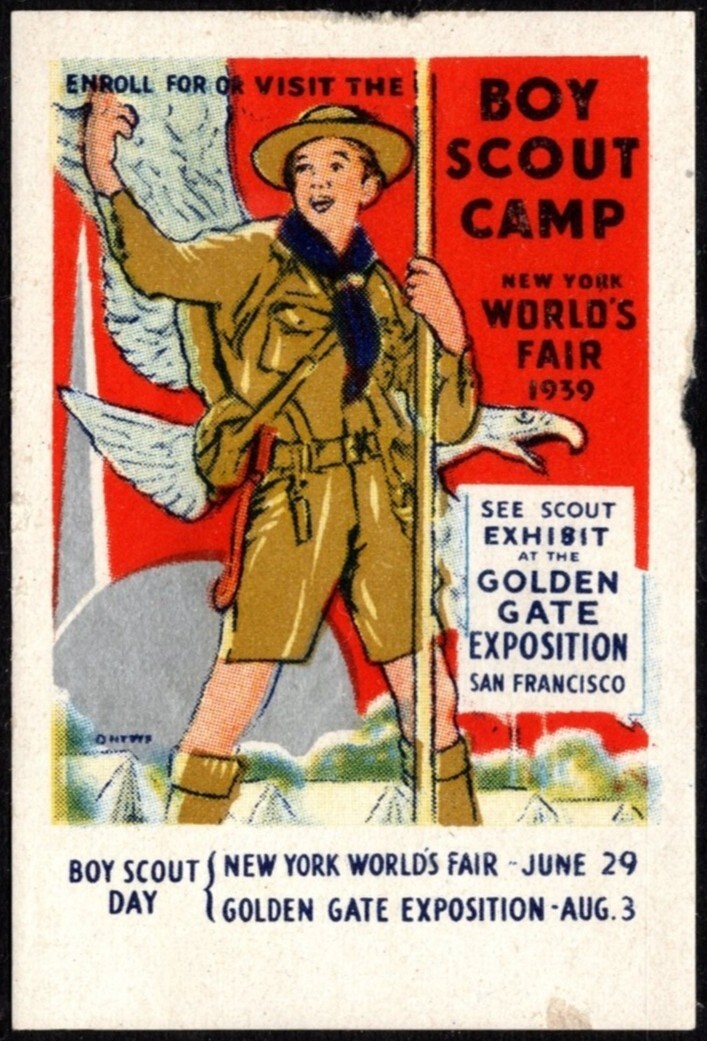 1939 US Poster Stamp Boy Scout Camp New York World’s Fair Golden Gate ...