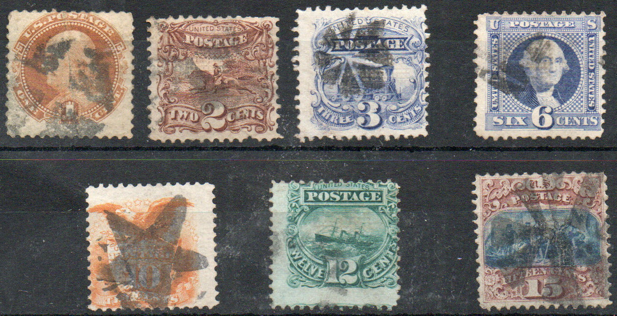 USA #112 - 17, 119 F-VF, neat variety of fancy cancels, nice set ...
