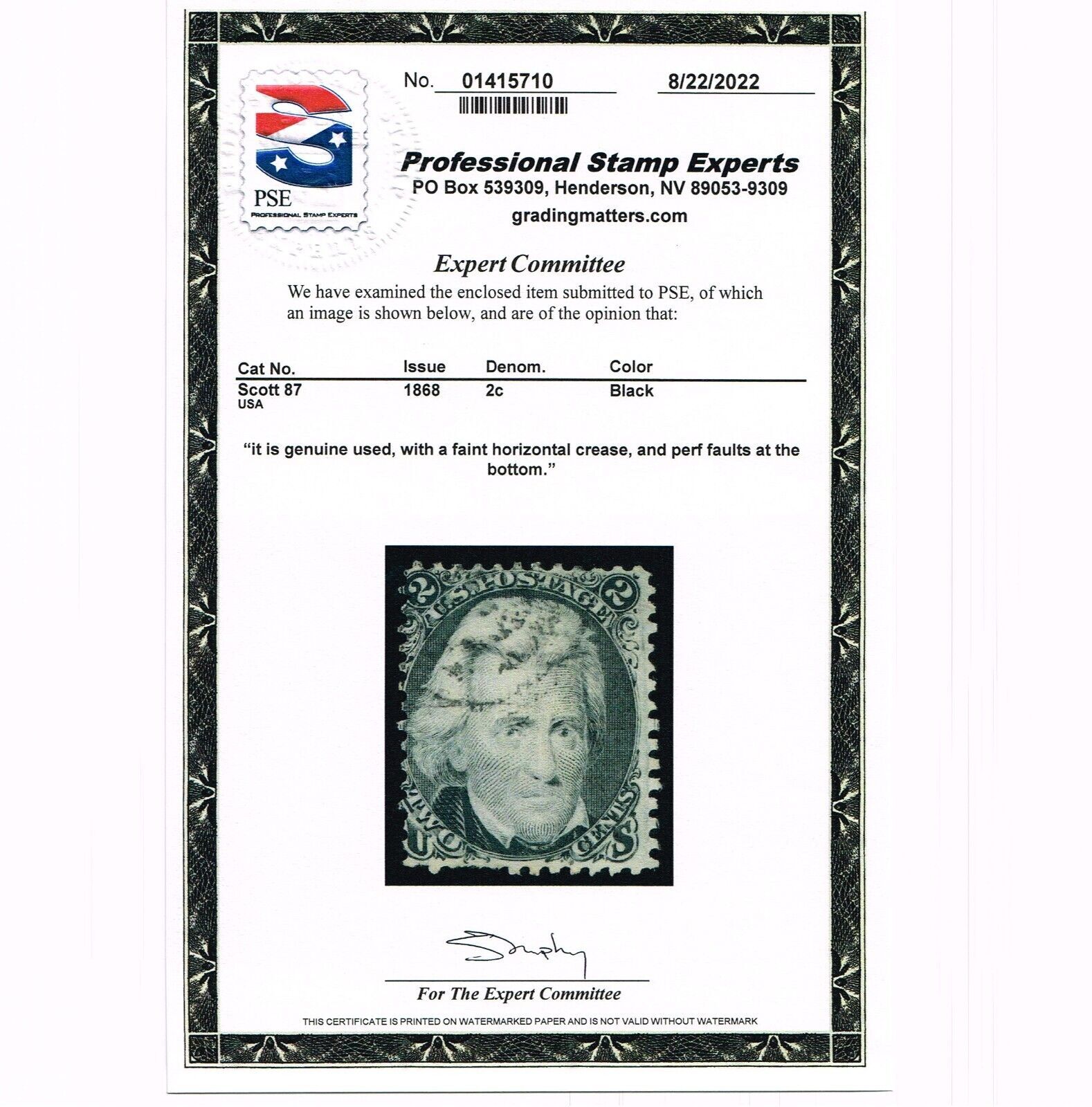 Affordable Genuine Scott #87 Used 1868 PSE Cert Well-Defined E-Grill ...
