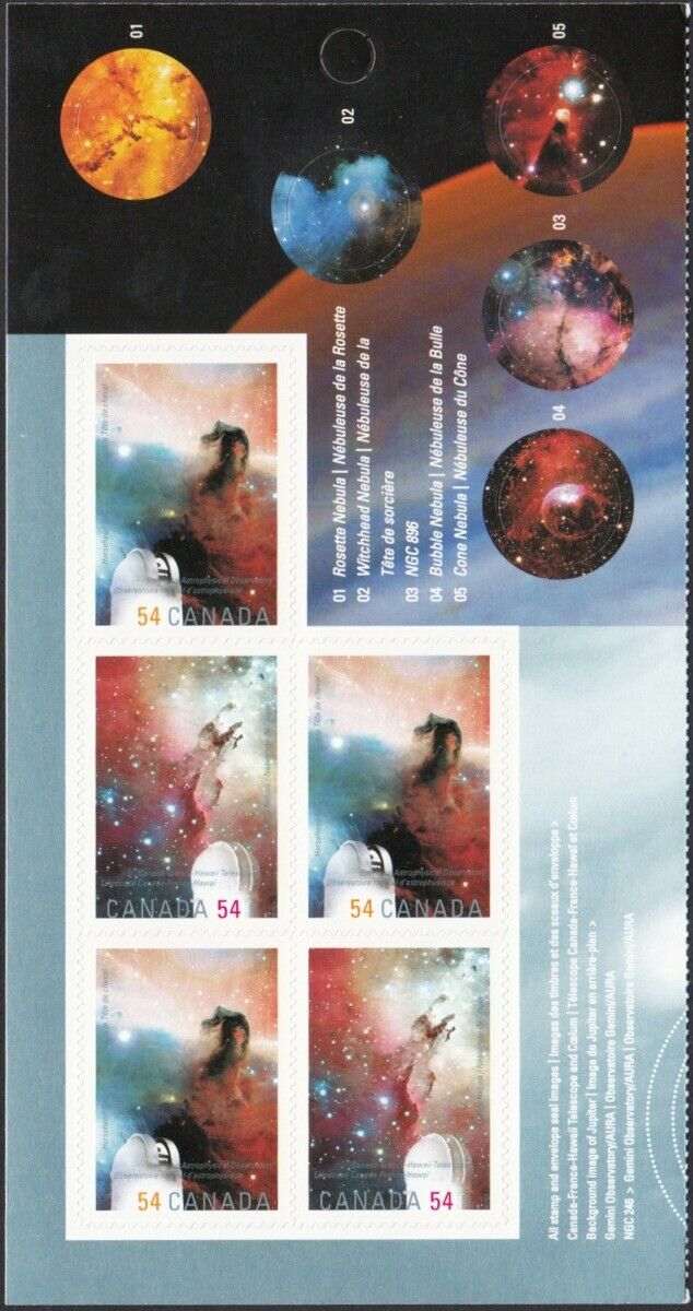 ASTRONOMY = NEBULA = FRONT booklet page of 5 stamps = Canada 2009 ...