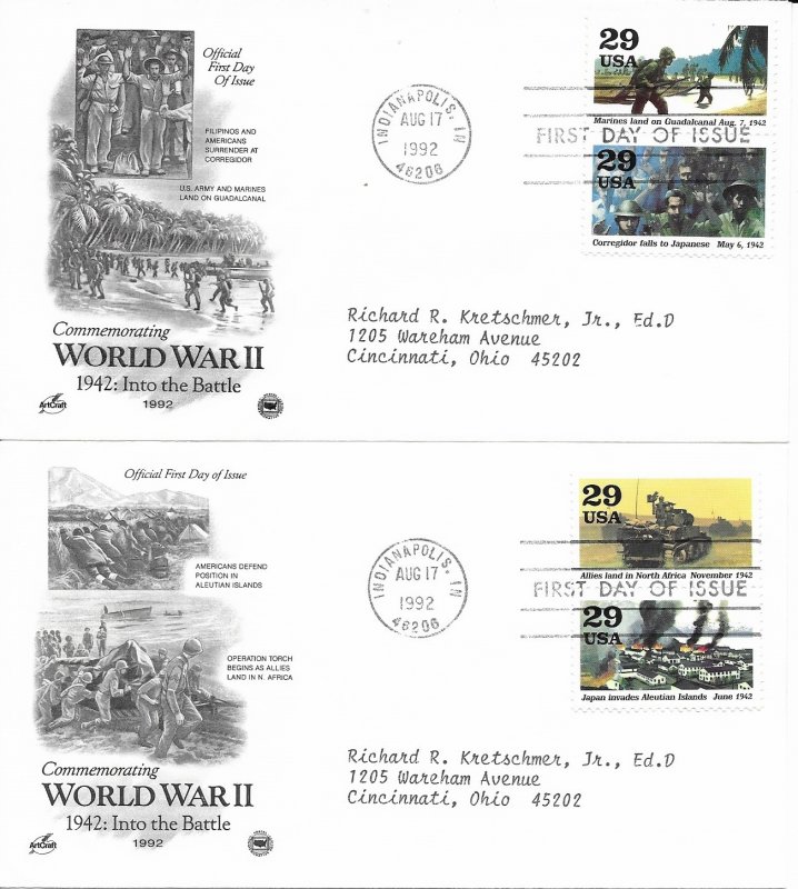 1992 FDC, #2697a-j, 29c World War II: 1942, Art Craft/PCS (5) | United ...