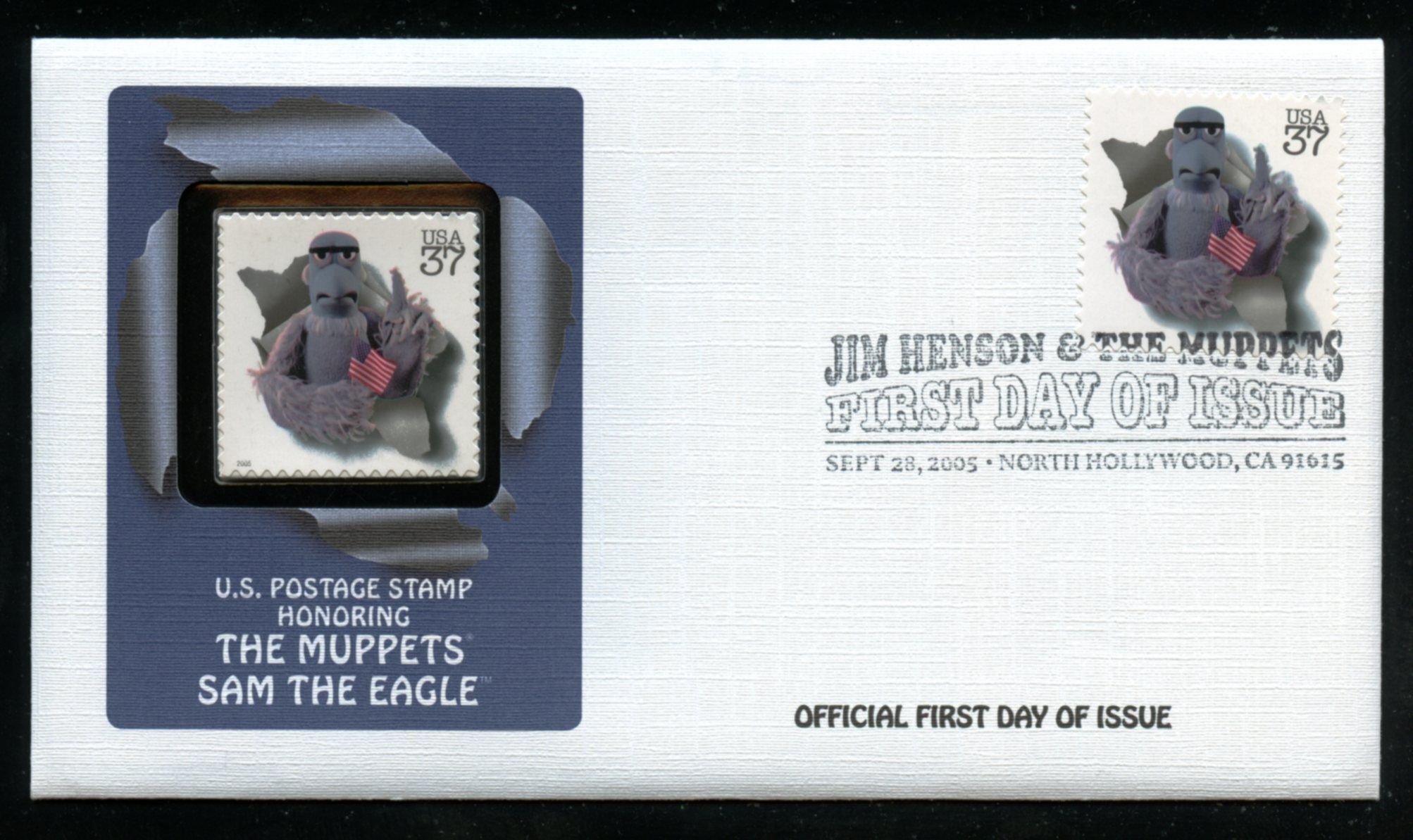 US 3944c Jim Henson Muppets Sam The Eagle UA Fleetwood cachet FDC combo ...