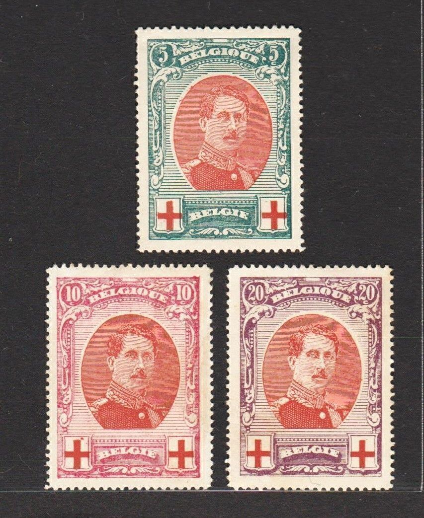 BELGIUM 1915 Red Cross, King Albert I (3v Cpt) MH, Toned Gum CV$50 ...