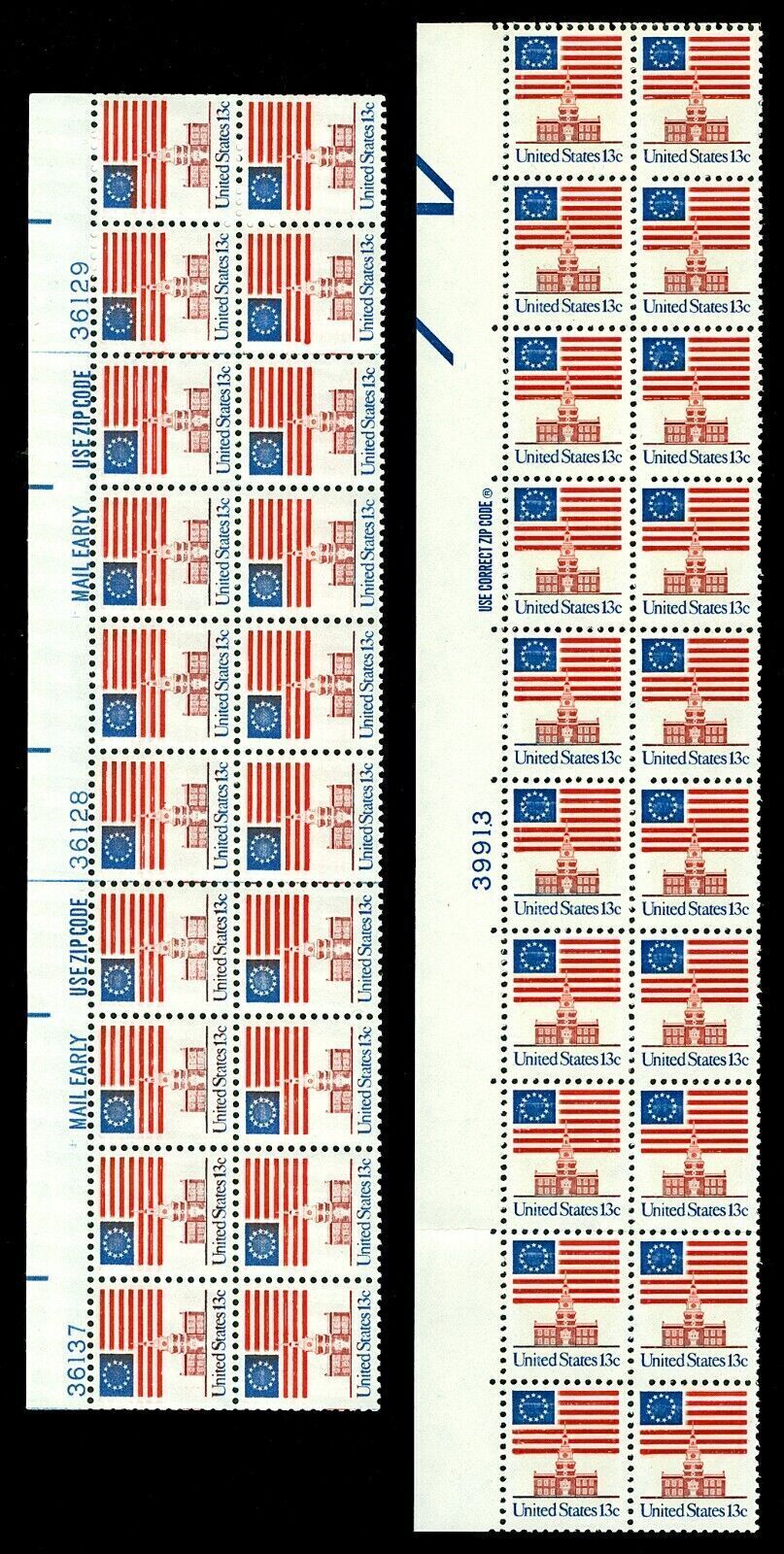 Scott 1622,1622C 13c Flag Over Ind. Hall Plate Blocks of 20 Mint VF NH ...