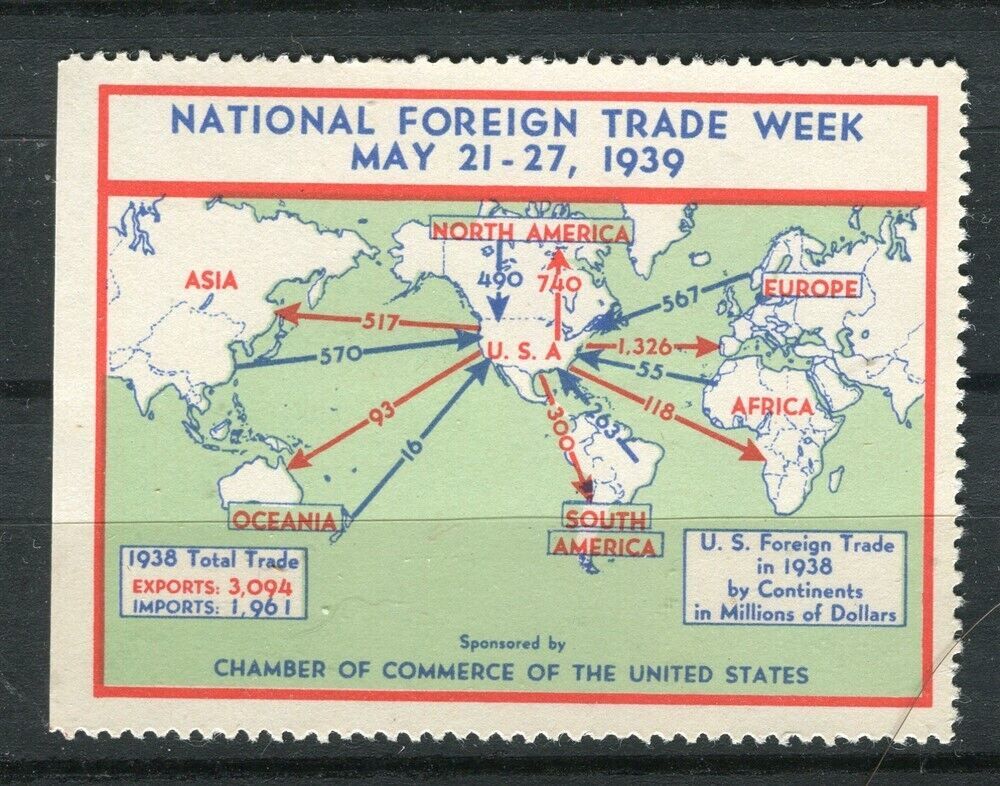 USA; 1939 early Foreign Trade Week Special Stamp Mint hinged value ...