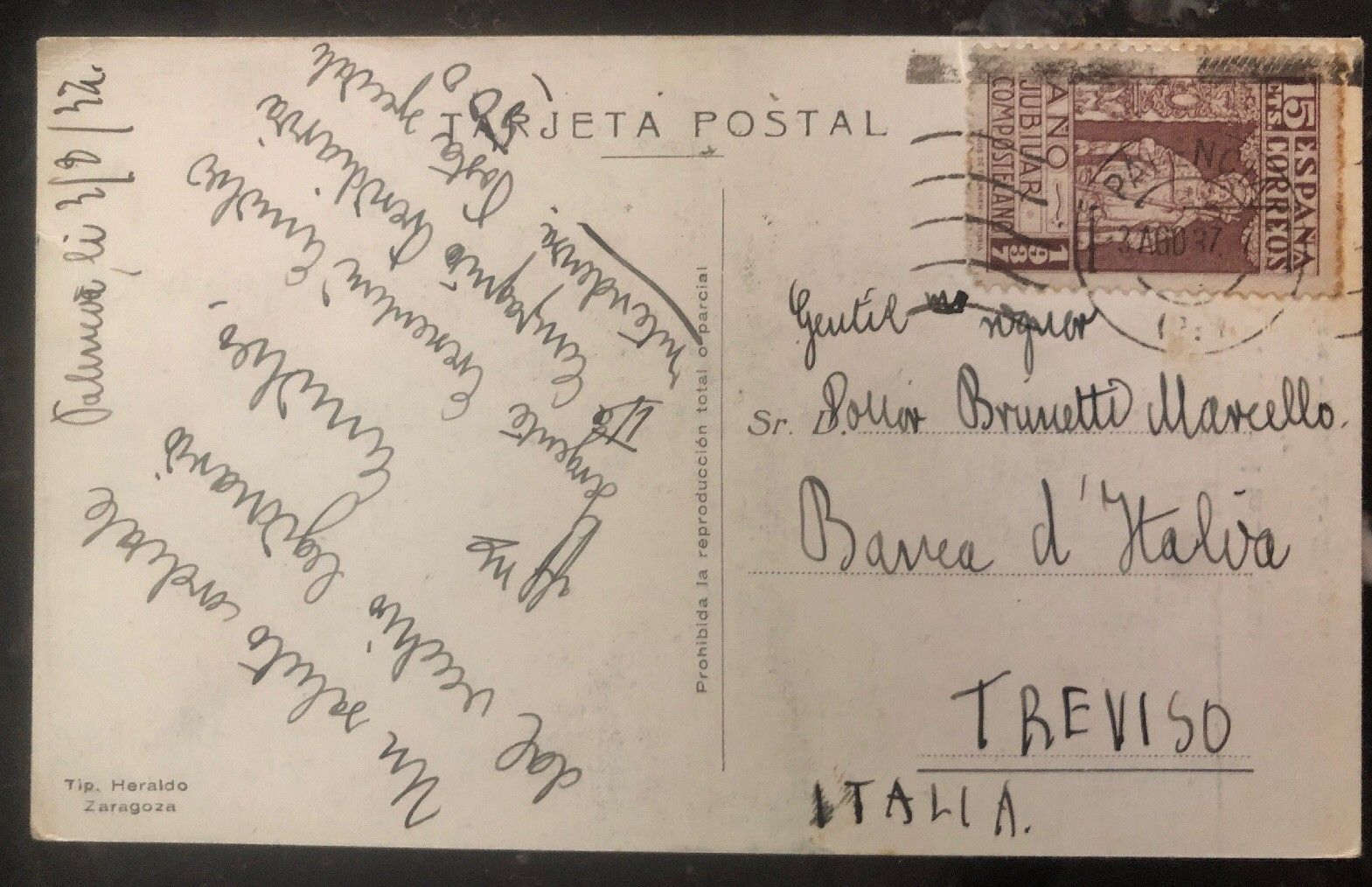 1937 Palencia Spain RPPC Postcard Civil War Cover To Italy General ...
