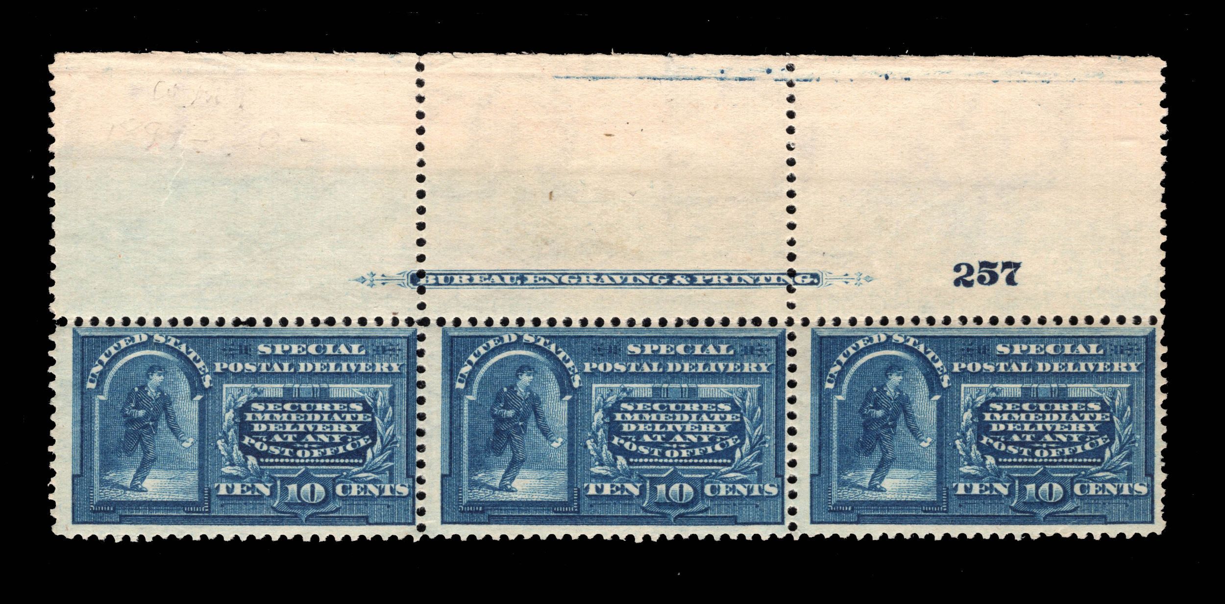 US Stamps # E5 Plate Imprint Strip of 3 Mint OG NH $1,600 LOT #27070 ...