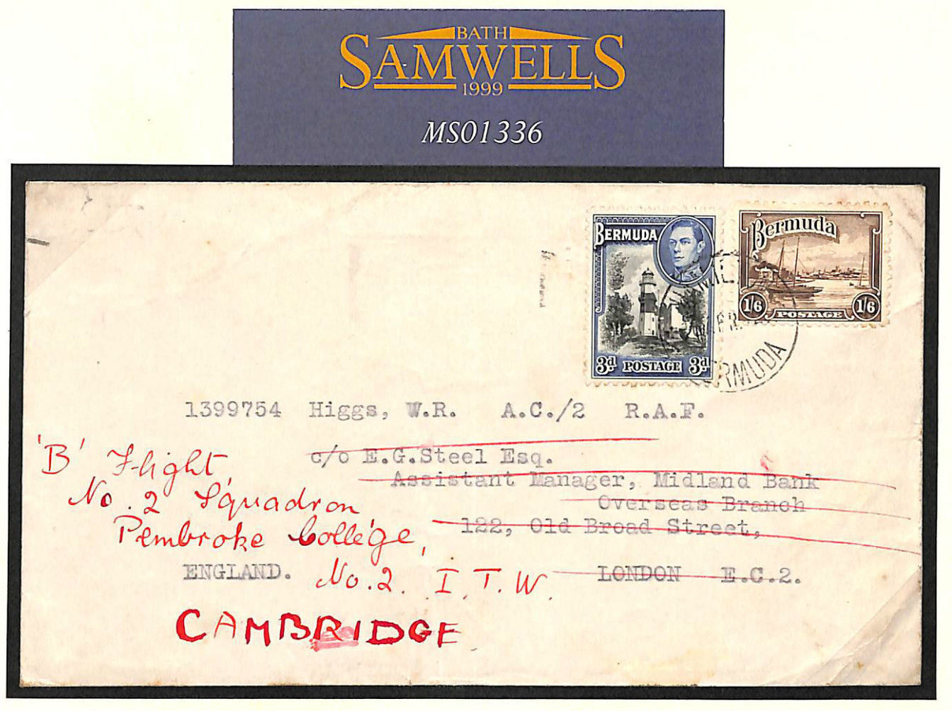 MS1336 1942 BERMUDA WW2 Pembroke College*Cambridge University*Squadron ...