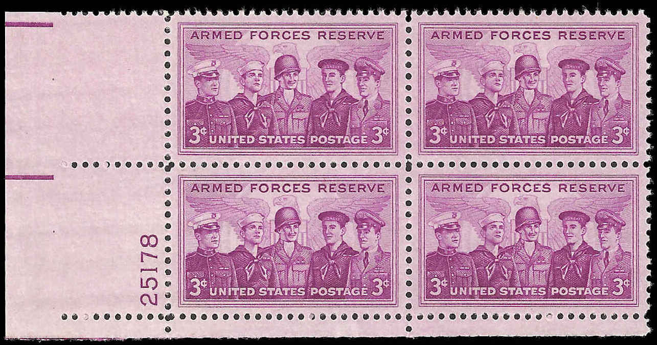 # 1067 Mint Never Hinged Plate Block Armed Forces Reserve XF+ | United ...