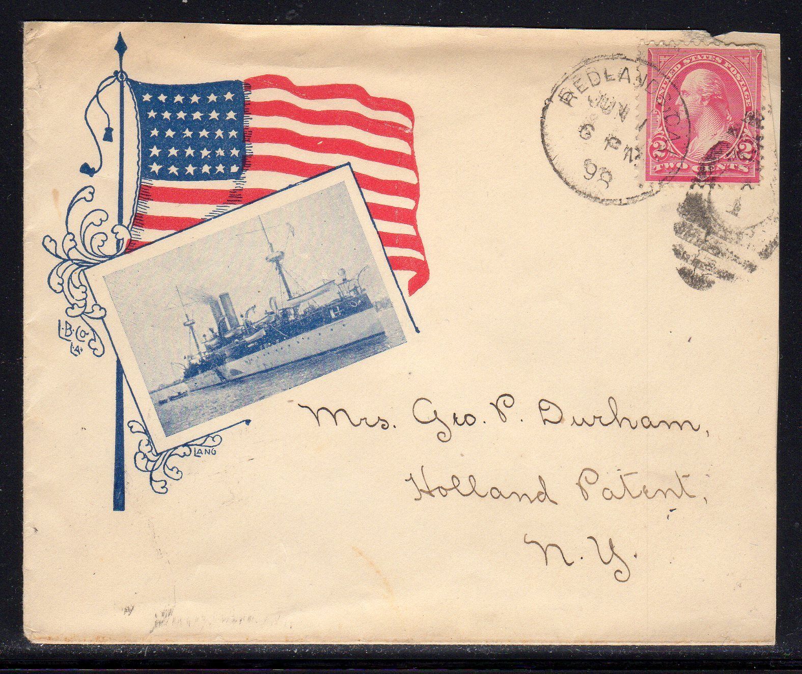 US Redlands CA Spanish American Patriotic to Holland Patent NY 1898 ...