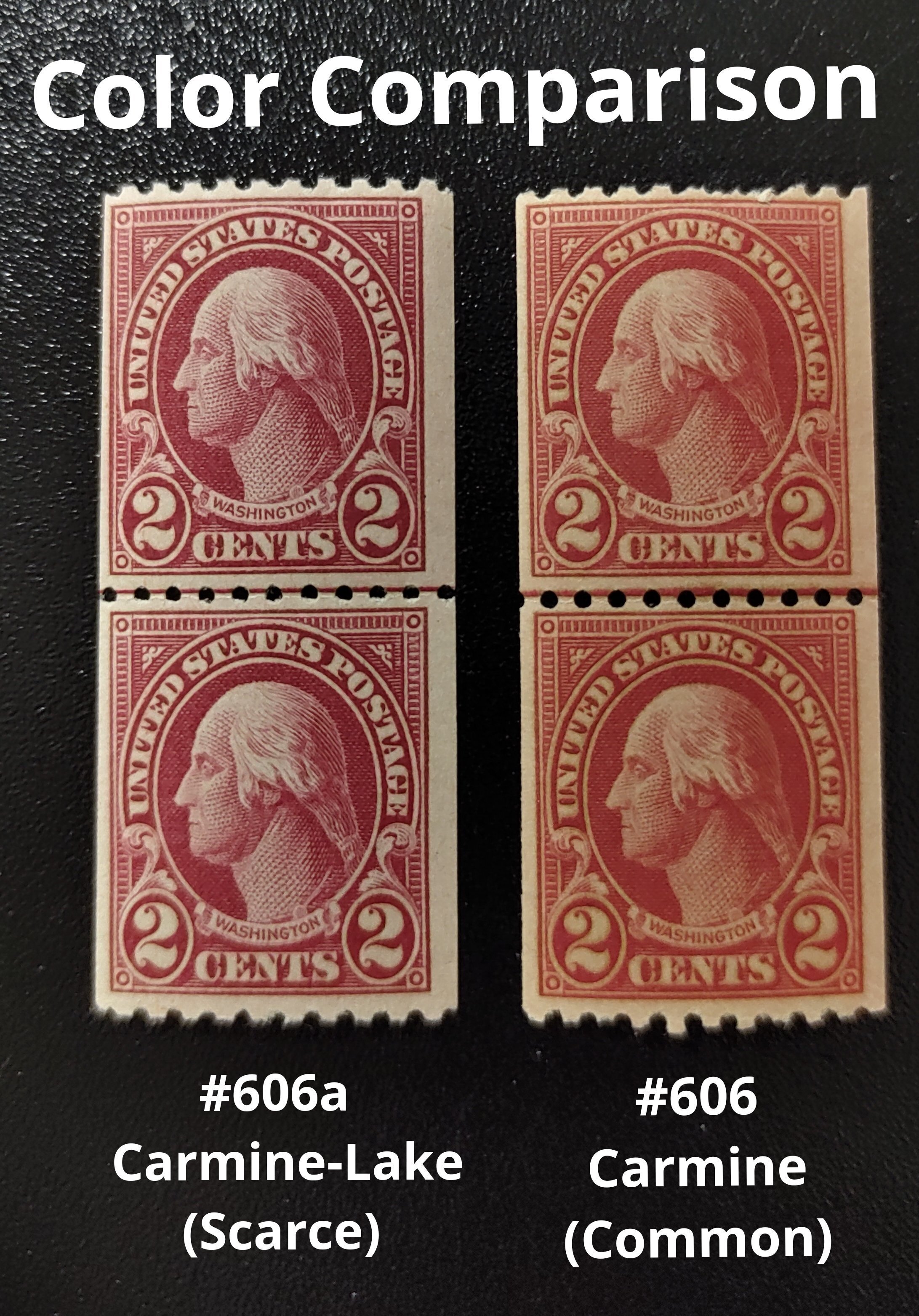 Scott Stamp #606 & 606a -Scarce MNH OG 2¢ Carmine Lake Coil LINE Pair ...