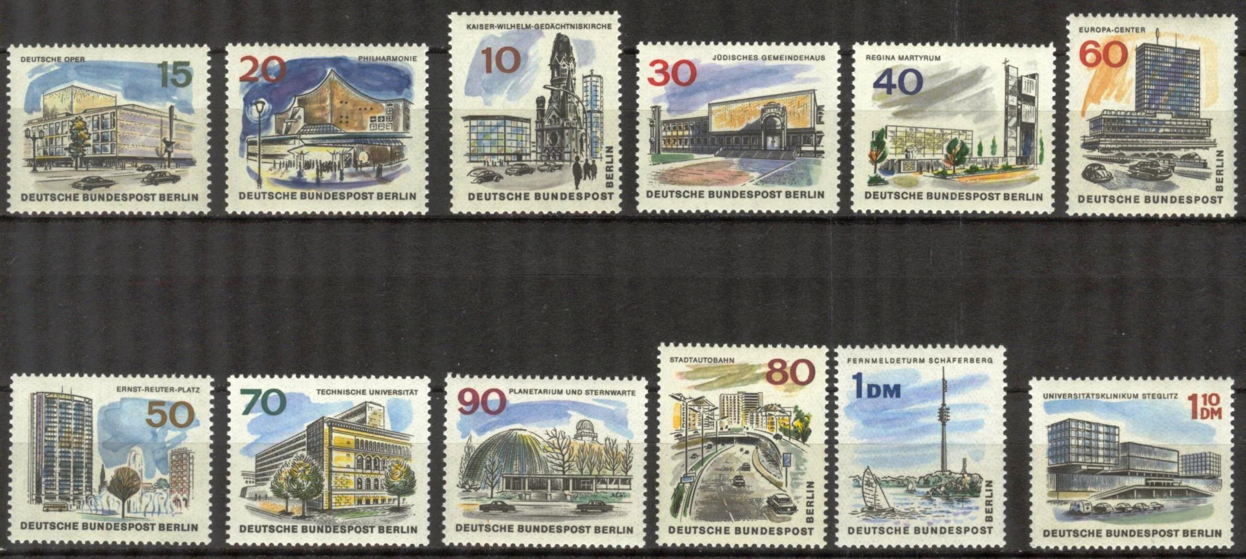 Berlin Germany 1965 Architecture Buildings set of 12 MNH | Europe ...