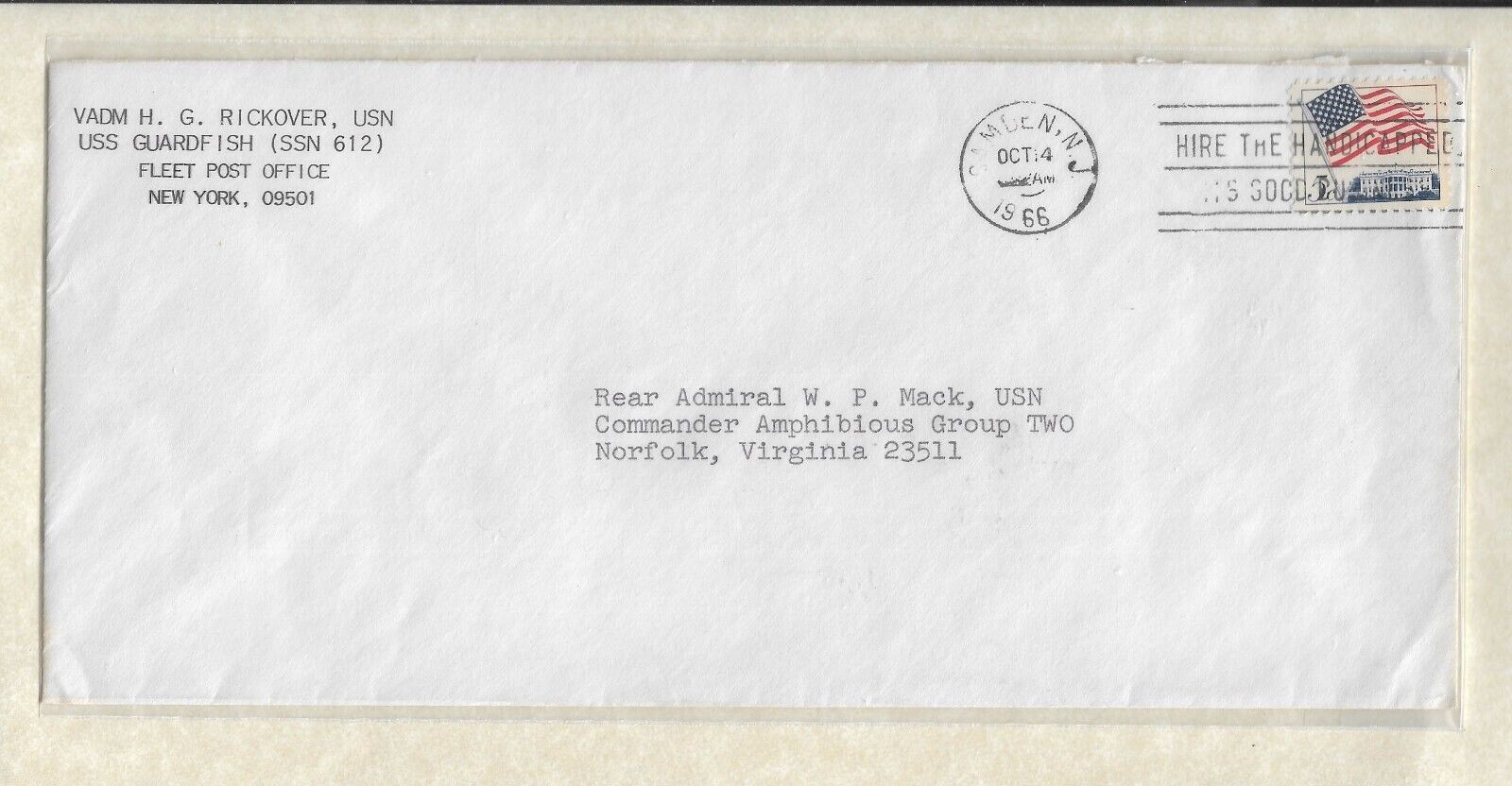 1966 Adm Hyman Rickover, USS Guardfish SSN-612 to Adm Mack, Norfolk, Va ...