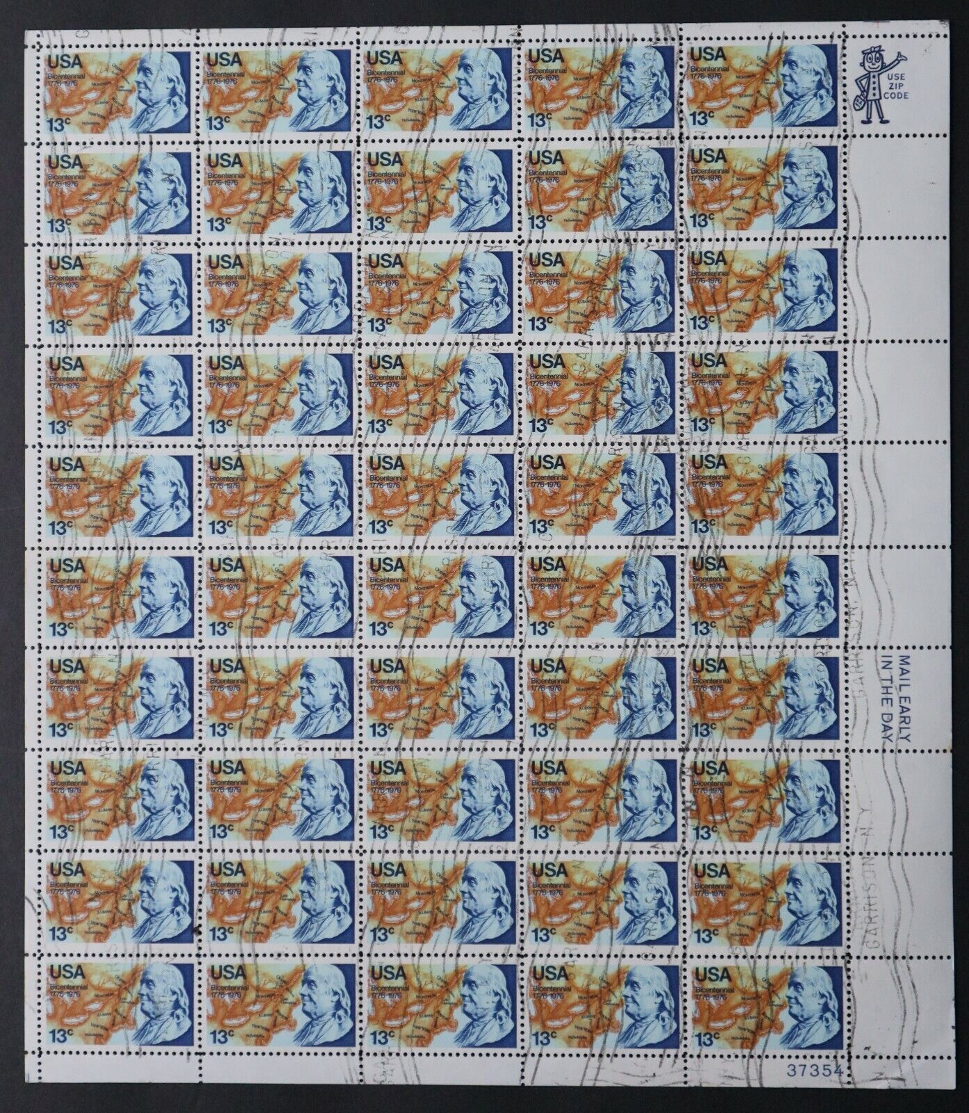 U.S. Used #1690 13c Benjamin Franklin. Sheet of 50. Wave Cancel. Scarce ...