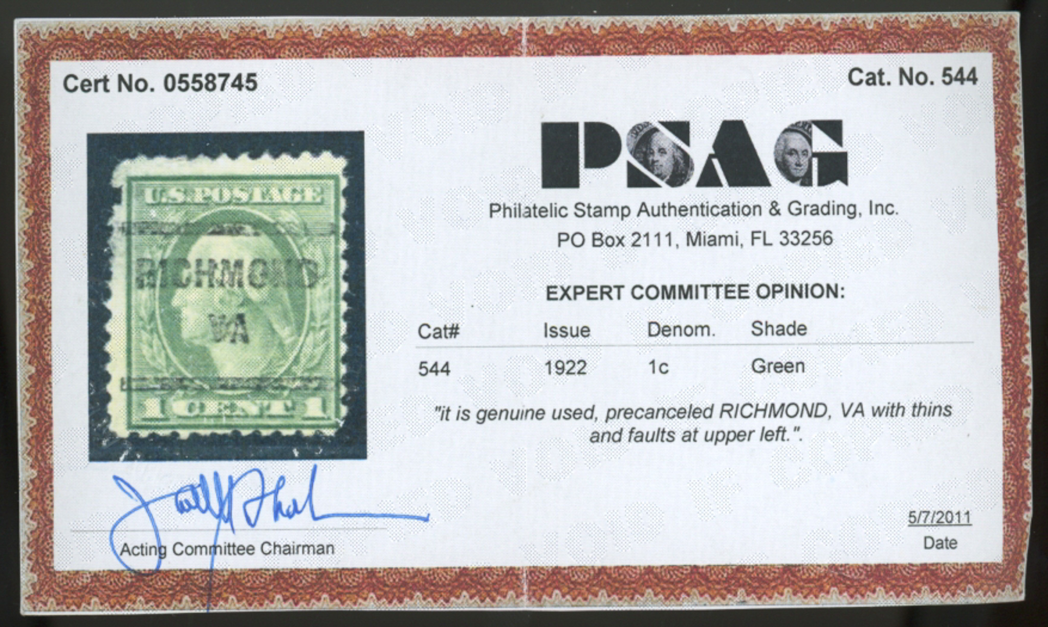 U.S. #544 Used With Psag Cert | United States, General Issue Stamp ...