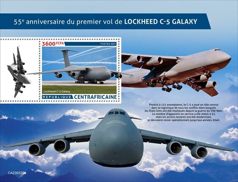Central Africa - 2023 Lockheed C-5 Galaxy - Stamp Souvenir Sheet ...