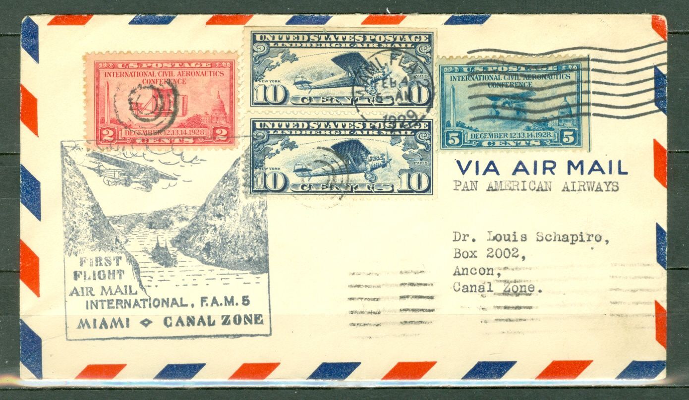 US 1929 First Flight Cover Miami to Cristobal Canal Zone (Lindbergh ...