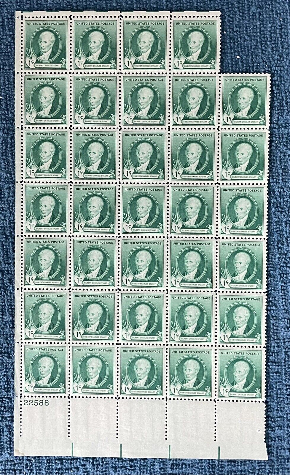Scott #884, 1c Gilbert Charles Stuart, Famous American Artist, Block/34 ...