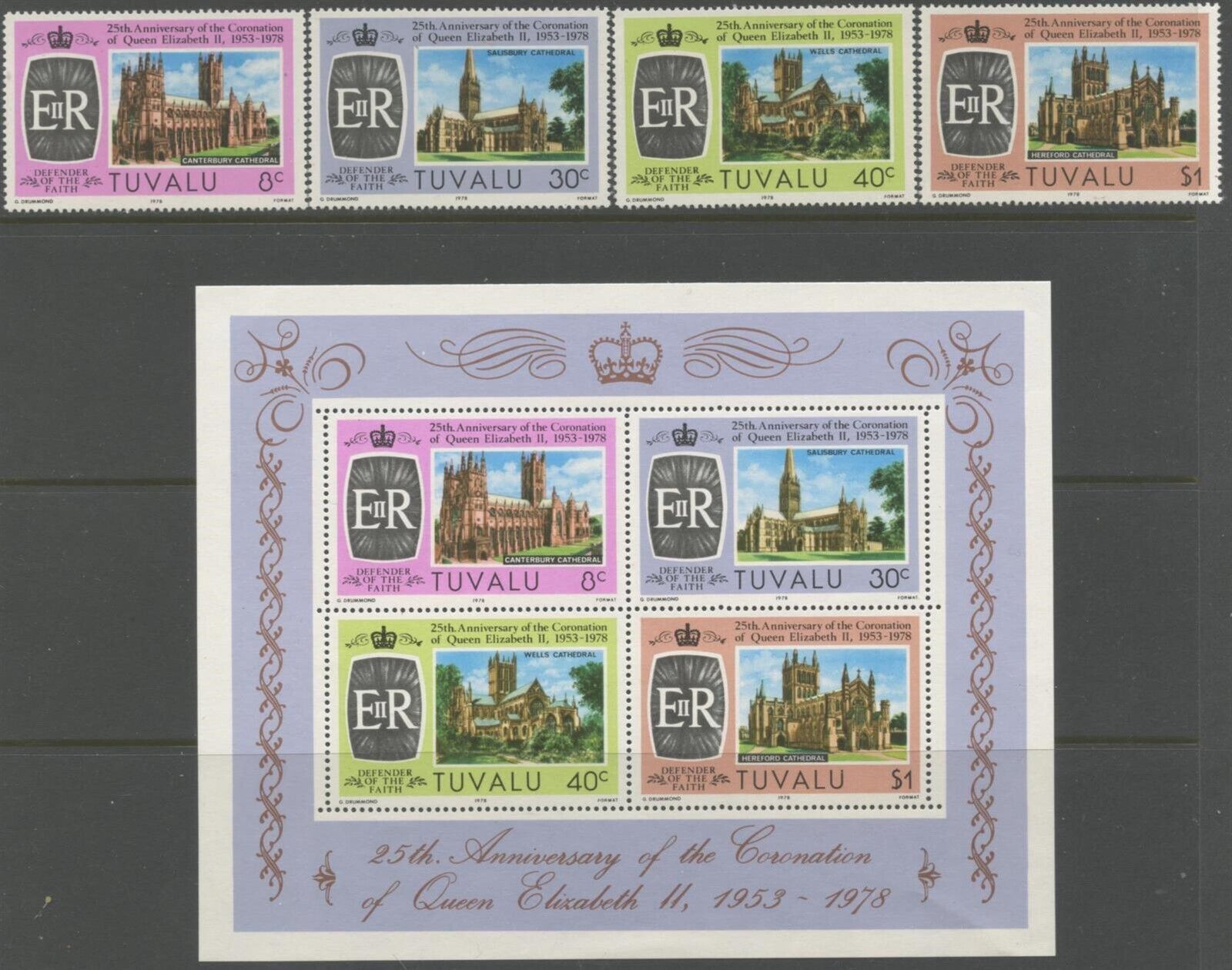 TUVALU Sc#81-84, 84a 1978 QEII Coronation Anniv. Complete Set & S/S OG ...