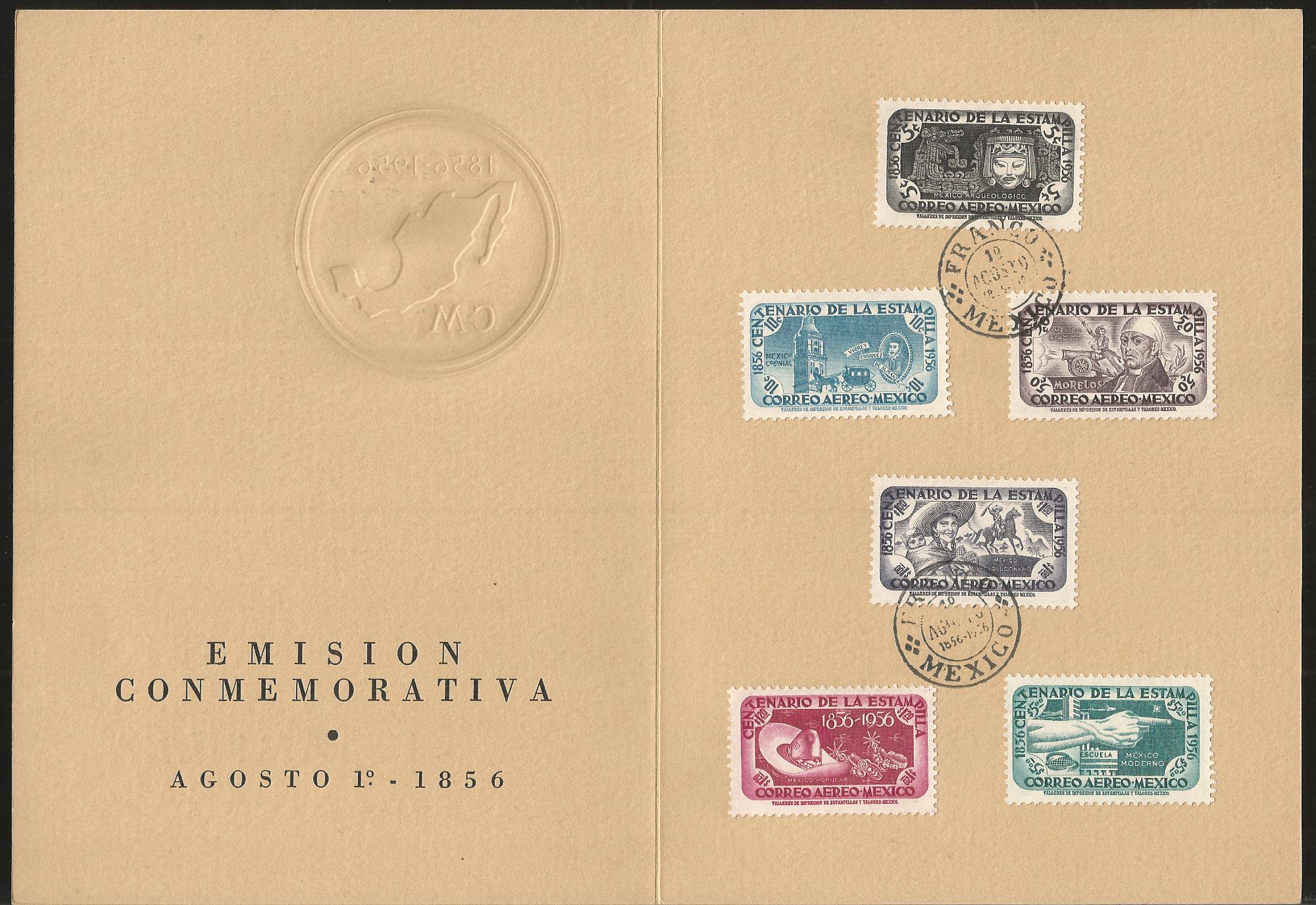 J) 1956 Mexico, Centenary of the First Mexican Stamp, Archaeological ...