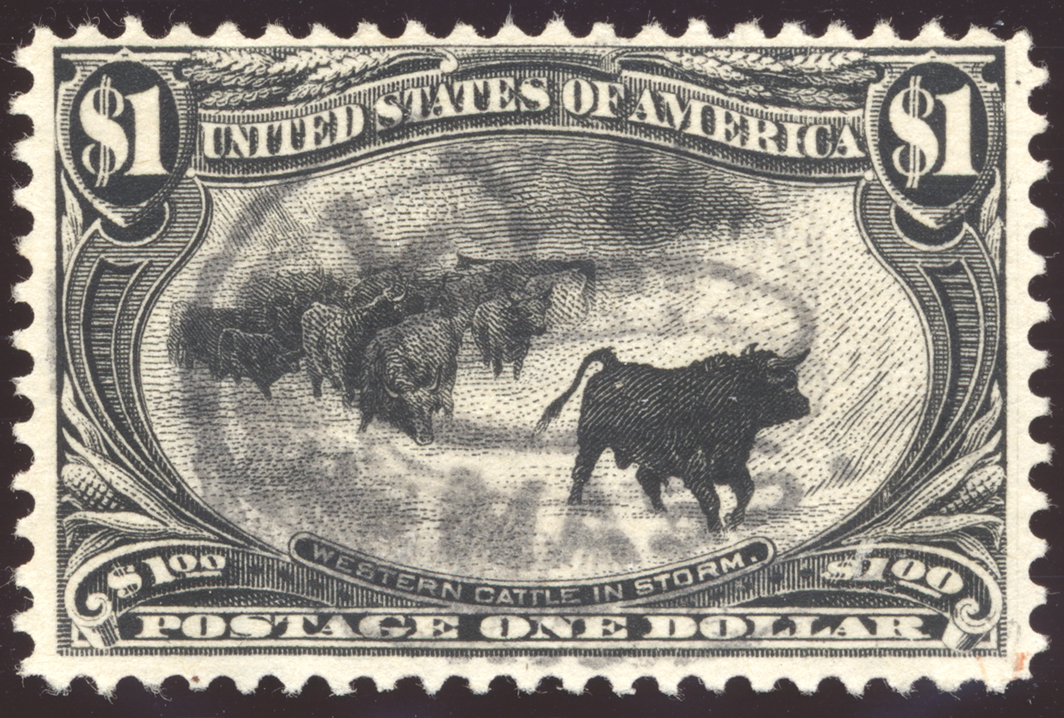 US 292 $1 Trans-Mississippi 1898 Western Cattle in Storm PSAG cert fine ...