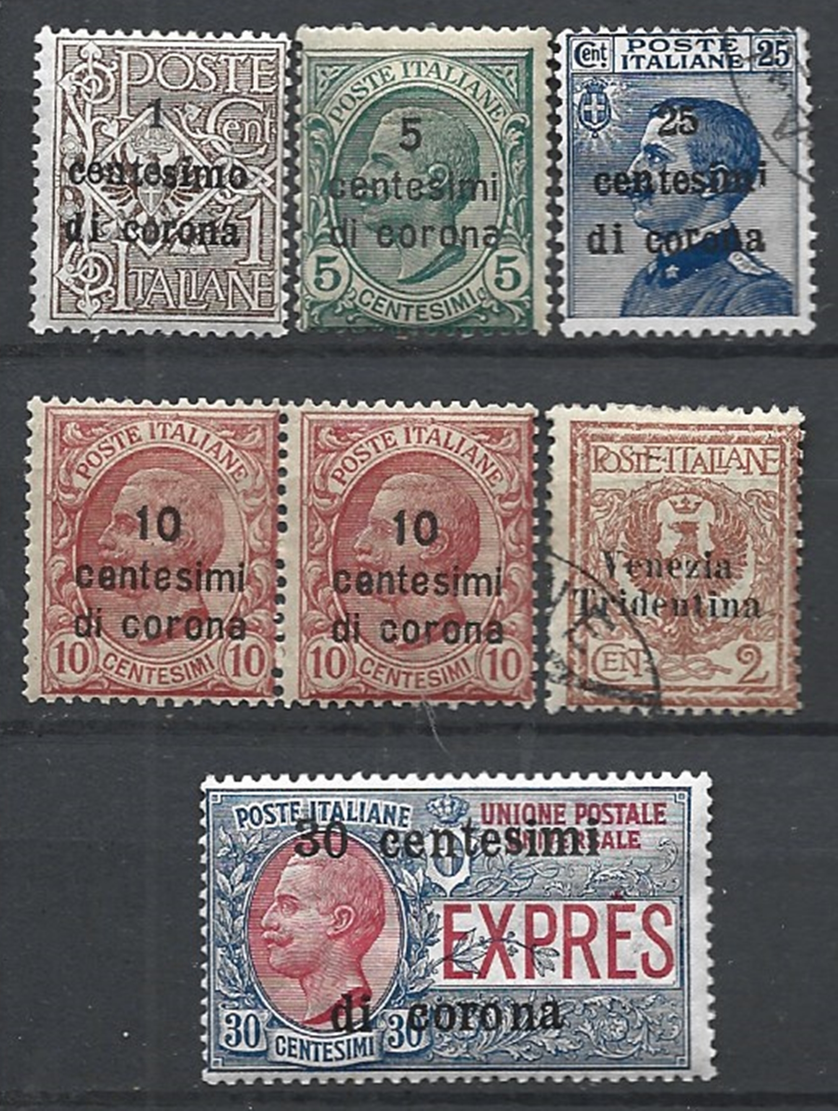 Collection LOT 21978 Italy Occupation in Austria 7 MH/Used Stamps 1919 ...