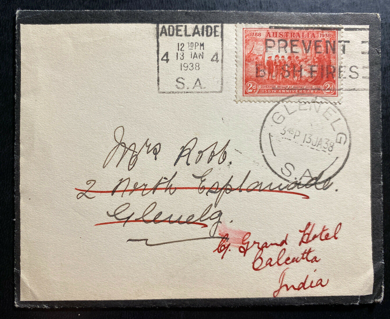 1938 Adelaide Australia Mourning Cover Redirected To Calcutta India ...