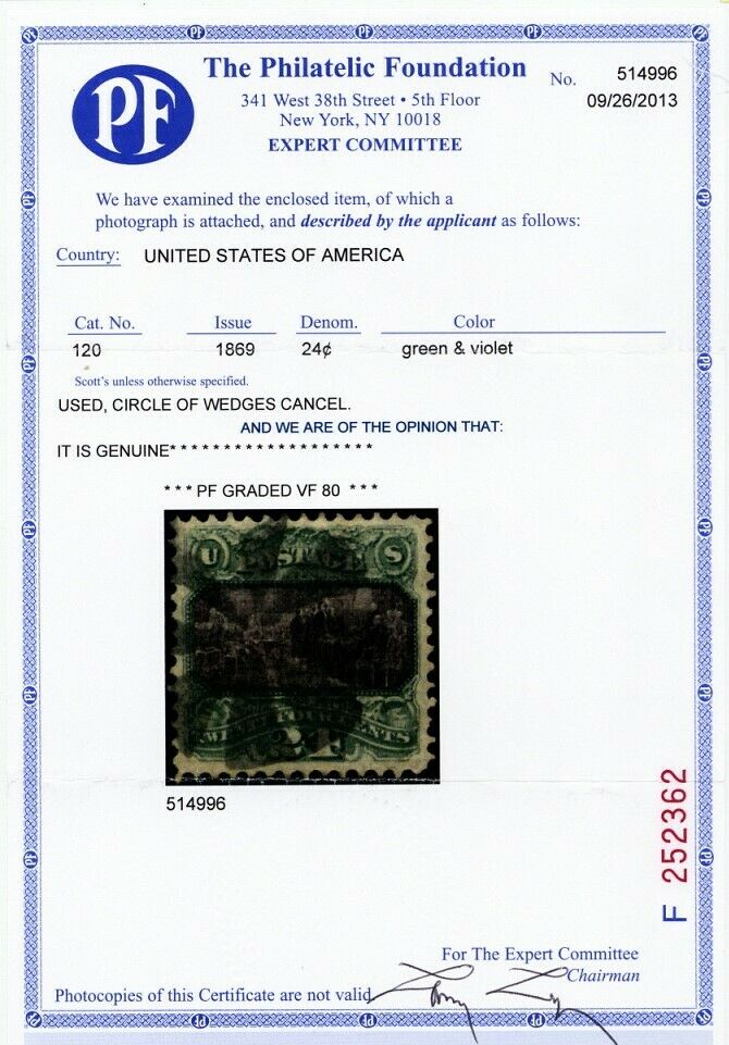 120, Used 24¢ VF/XF PFC Graded Certificate A GEM! - Stuart Katz / HipStamp