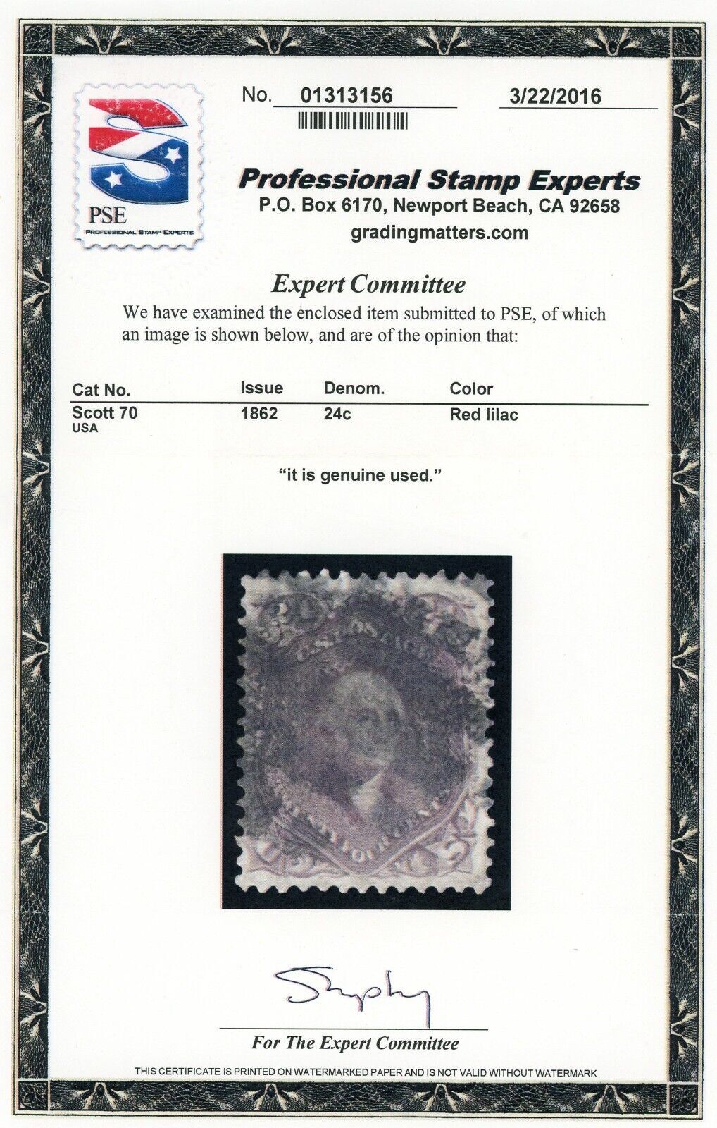 SC #70 Used - Extra Fine XF Mute Cancel W/PSE Cert | United States ...