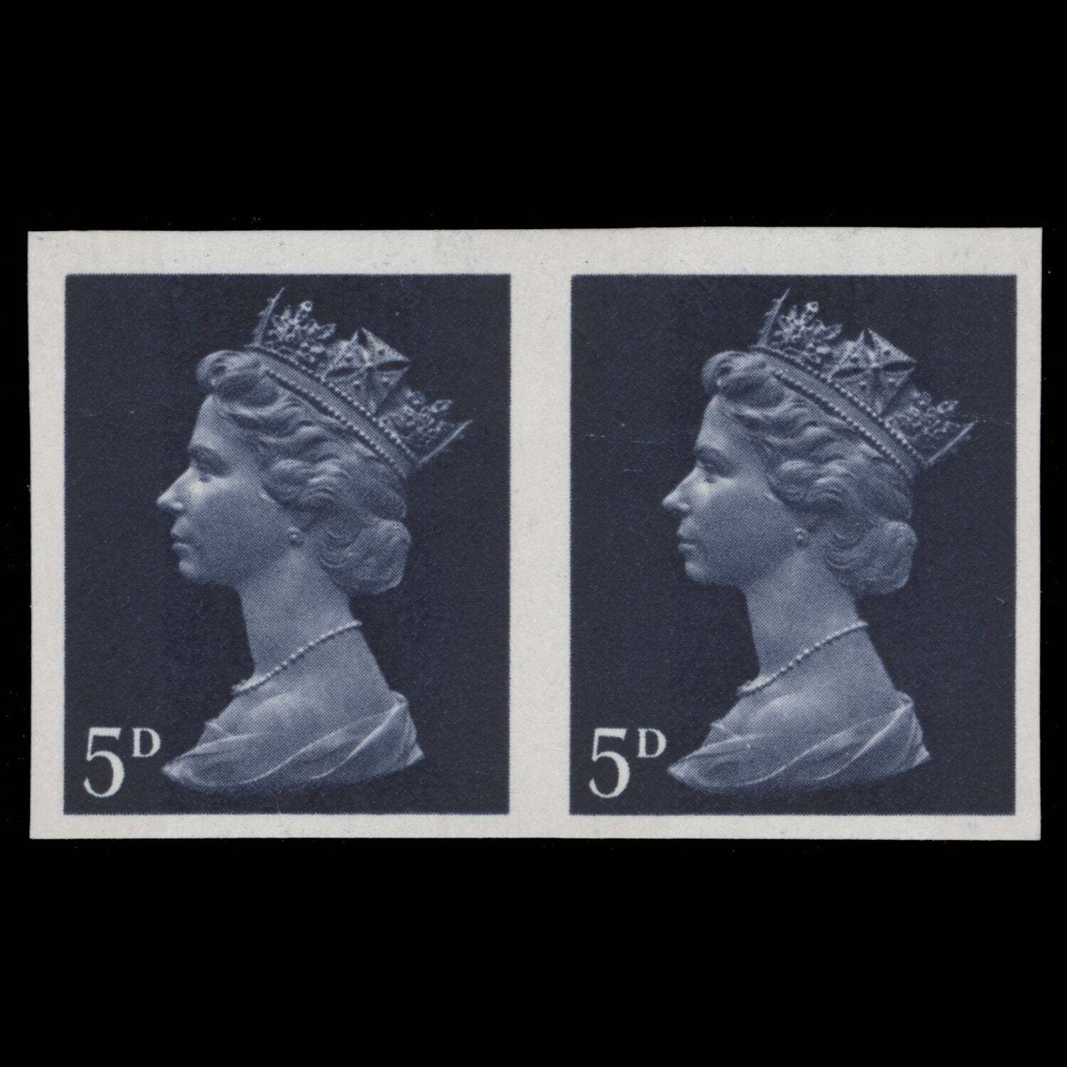 Great Britain 1968 (Variety) 5d Royal Blue imperf pair, cylinder 15 ...