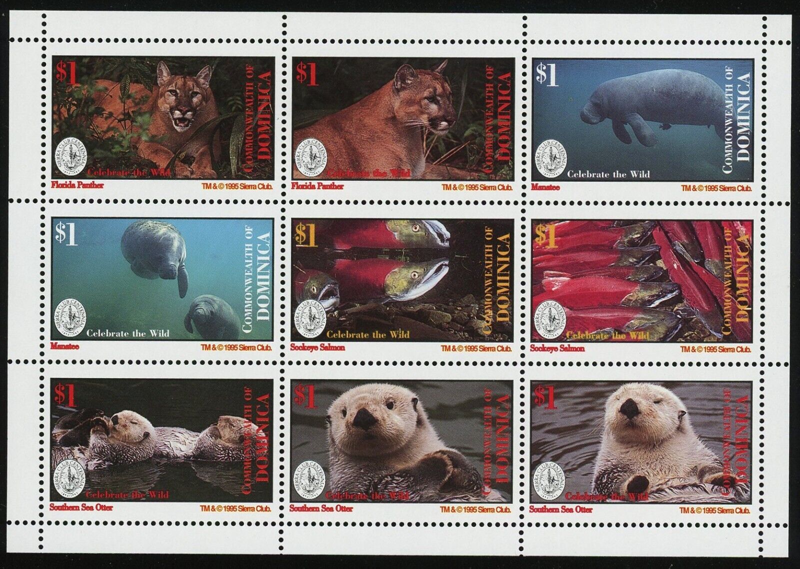 Dominica #1817-1818 Wild Animals Panther Otter Manatee Miniature Sheets ...