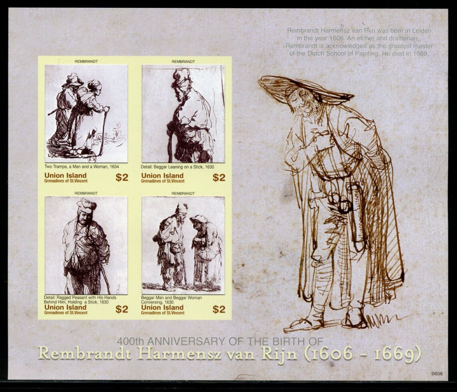 Clearance Sale Union Scott #314/15 Rembrandt Imperf Sheet SET Mint NH ...