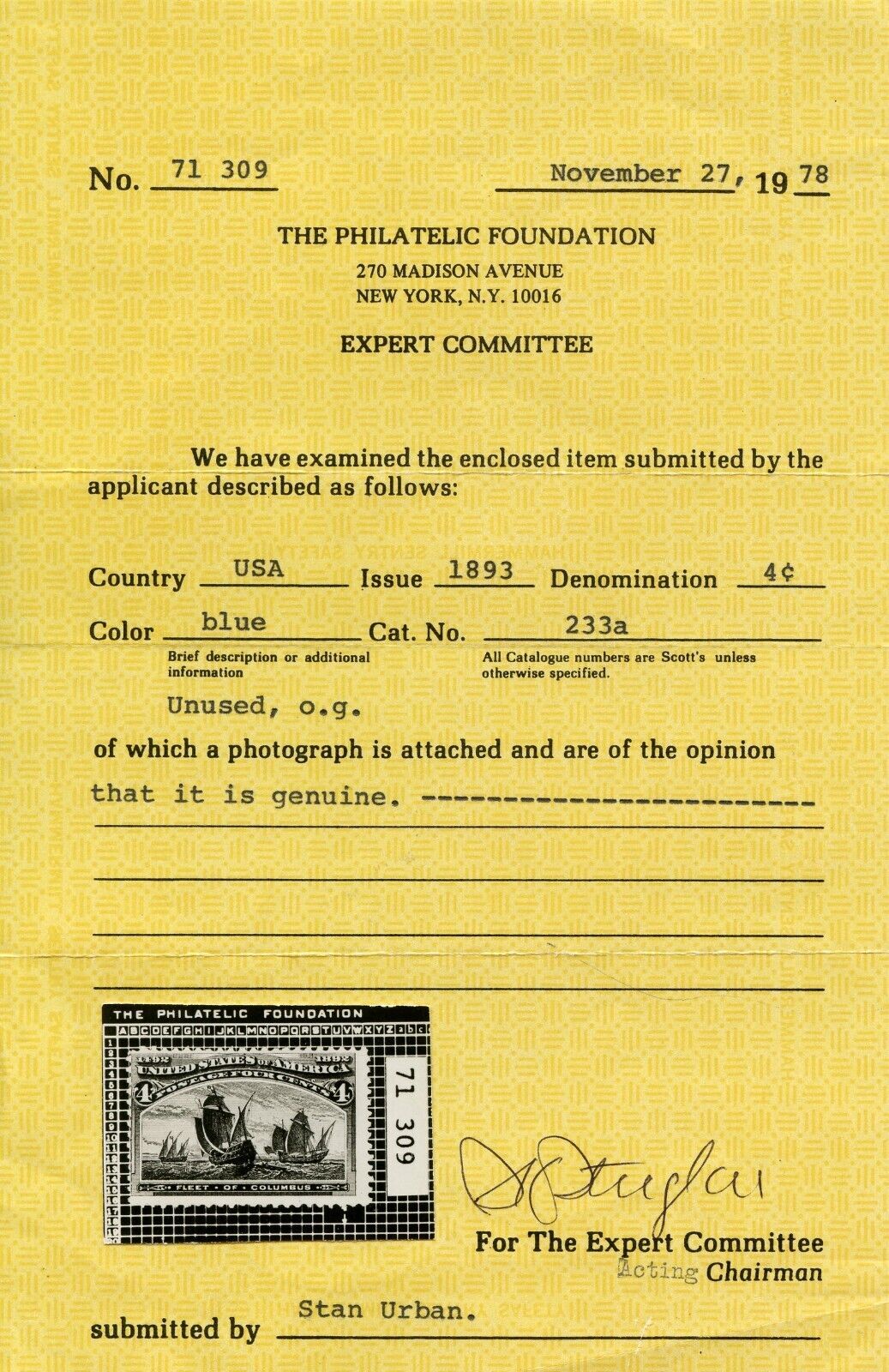 US Scott #233A Mint-Vg-Fine-Og-Lh Error of Color W/ PSE PF (7/20/22 GP ...