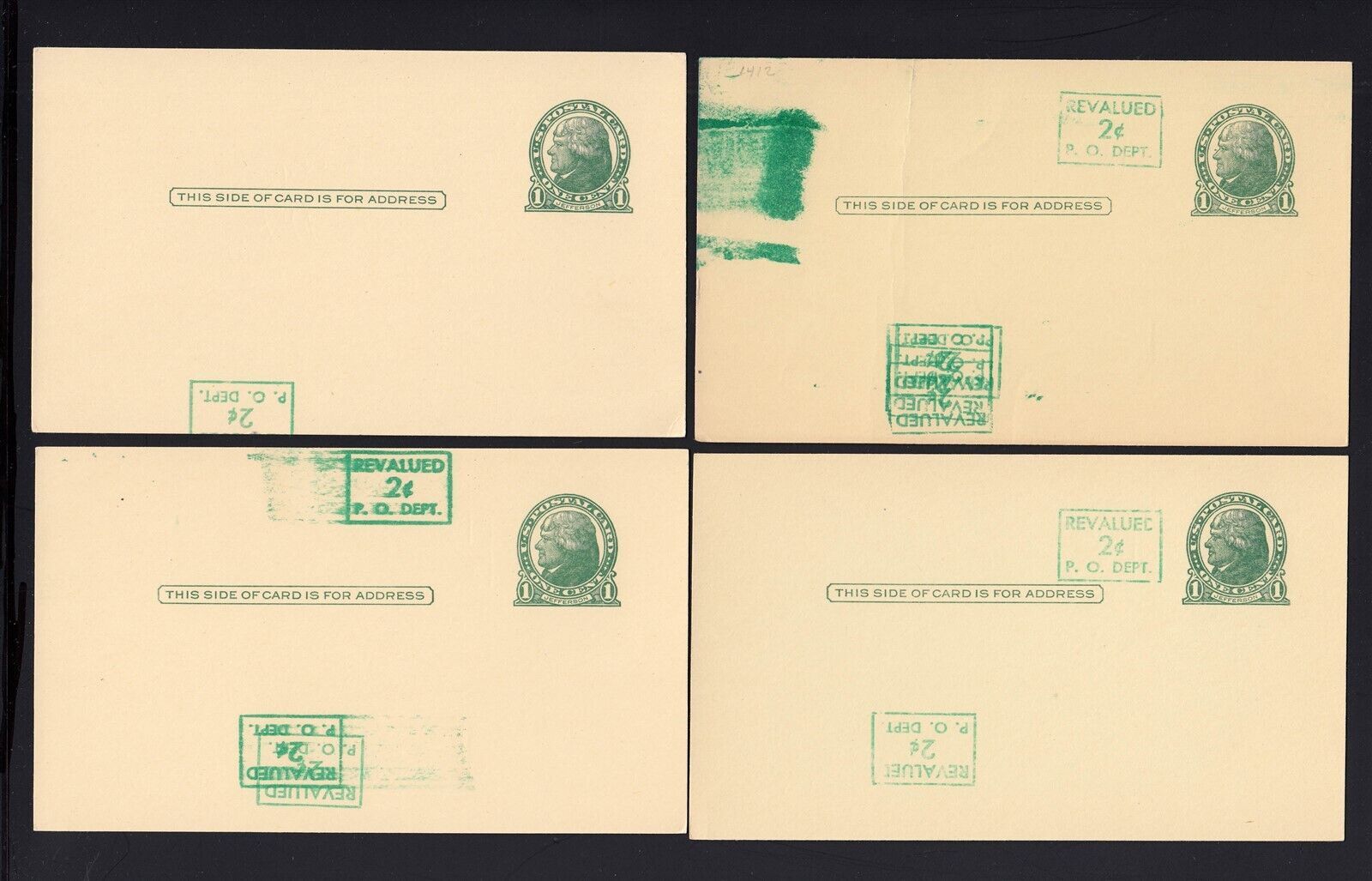 UX39 (4) Mint Postal Cards, MULTIPLE Surcharges Front/Back Group #3 ...