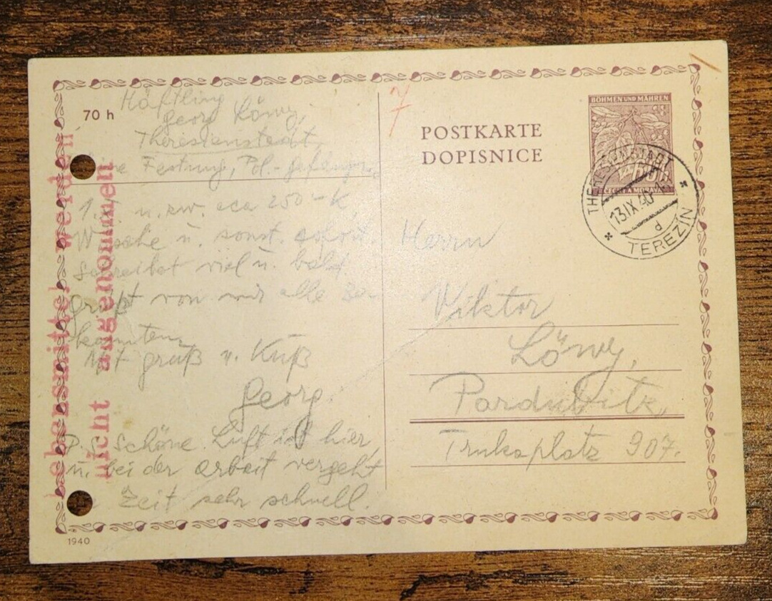 1940 Germany Postcard Cover Theresienstadt Jewish Ghetto Fortress Georg ...