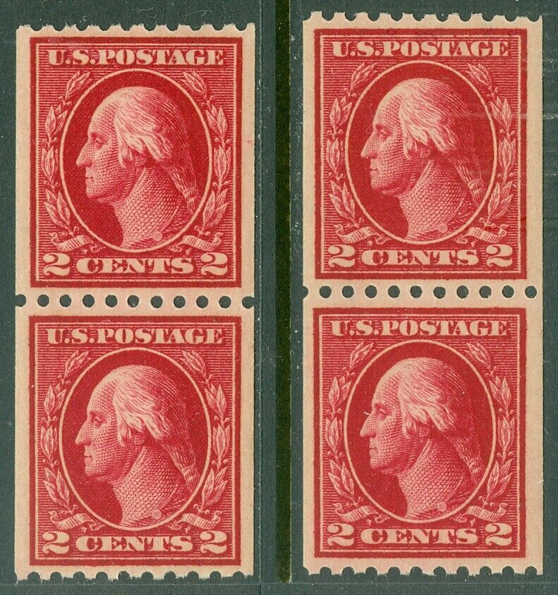 USA 1914 Sc #442. 2 Coil pairs. VF-XF, Mint Never Hinged. Cat $110 ...