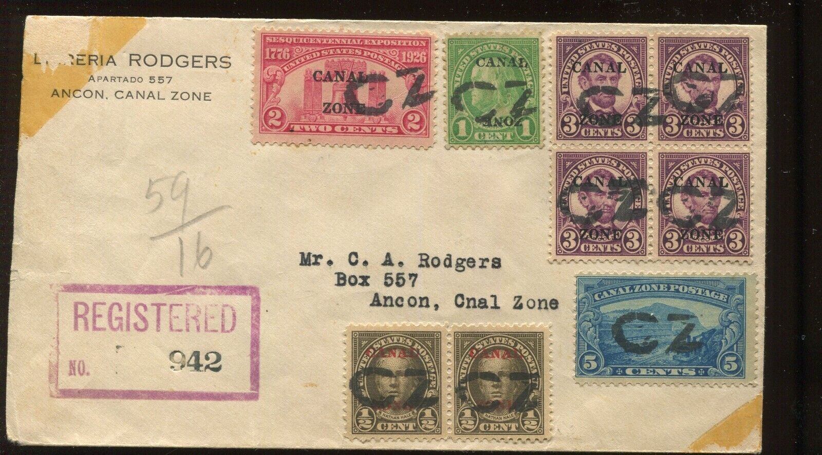 Canal Zone 5 Color Franking With Fancy Cancels on Registered Local ...