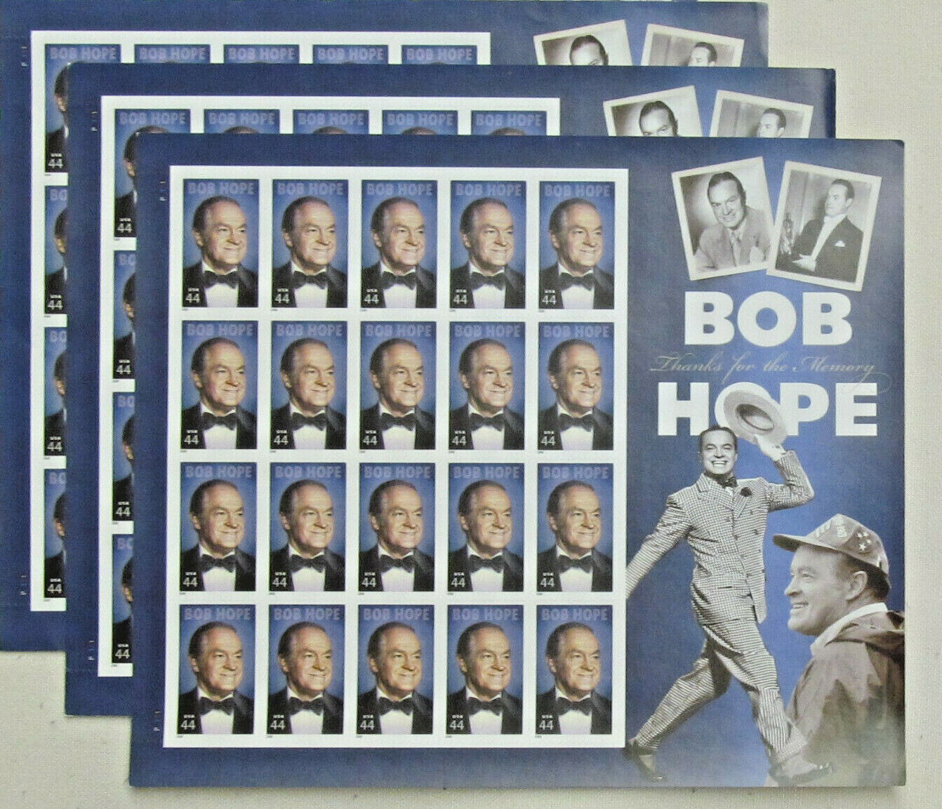 Three Sheets x 20 = 60 of "G.I" BOB HOPE 44¢ US USA Postage Stamps. Sc ...